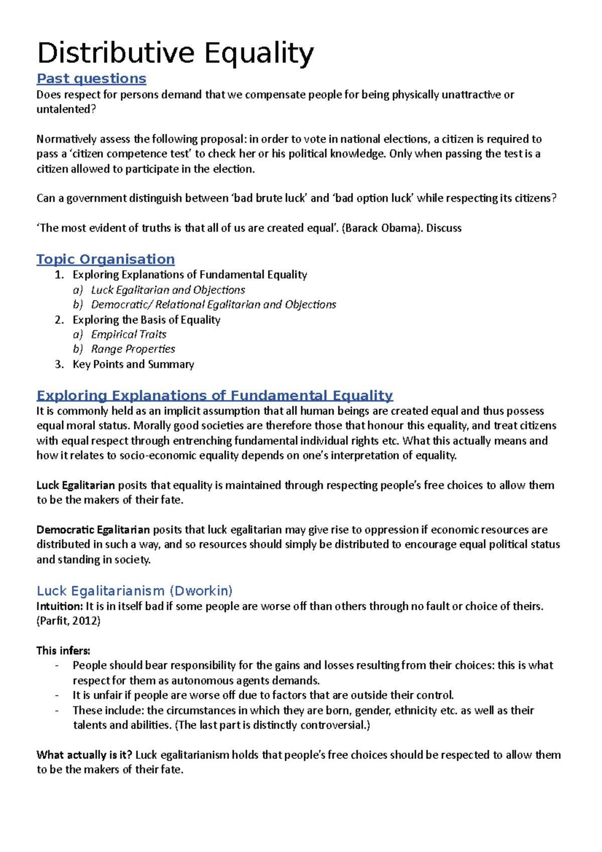 Equality - Summary incorporates lecture notes, class notes and ...