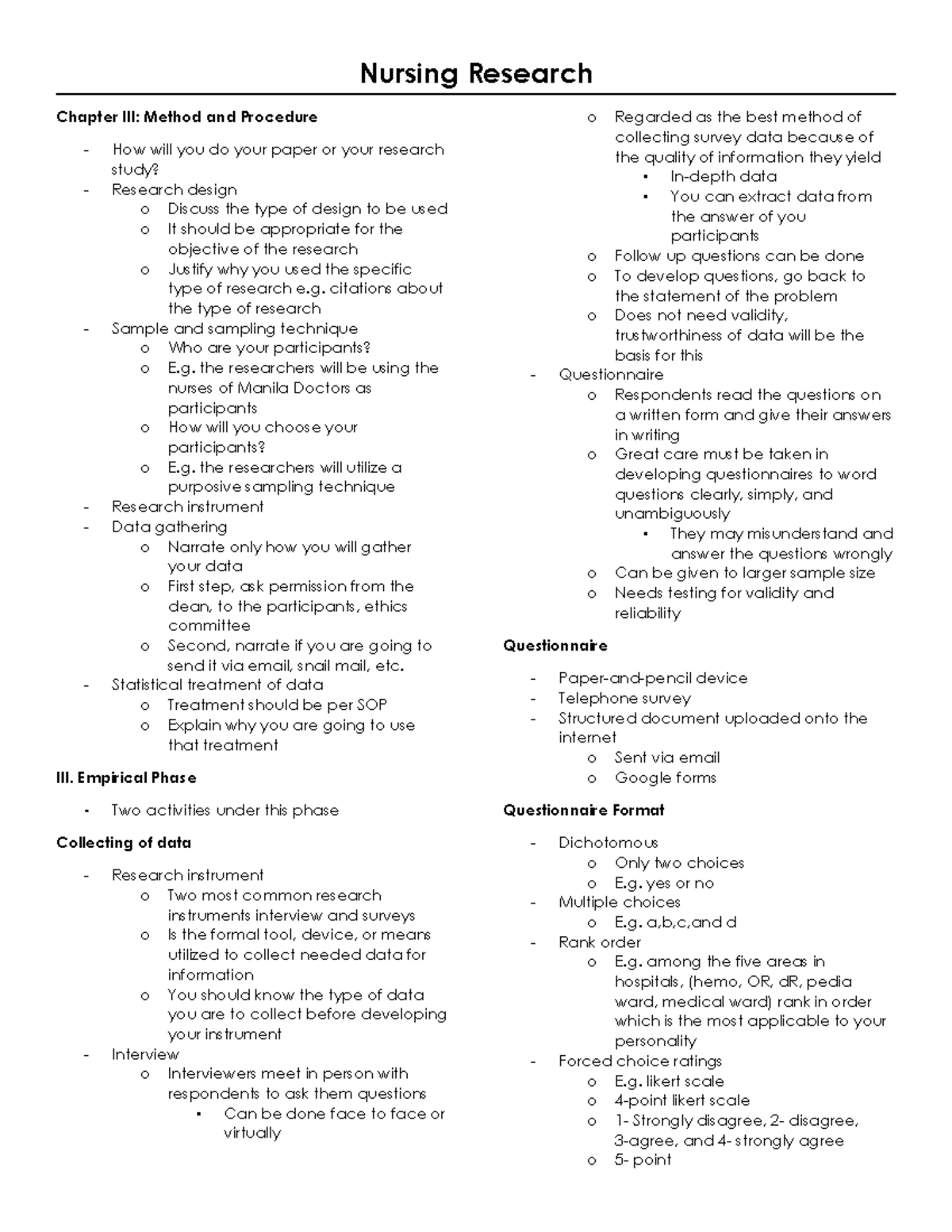 Nursing Research- finals - Nursing Research Chapter III: Method and ...