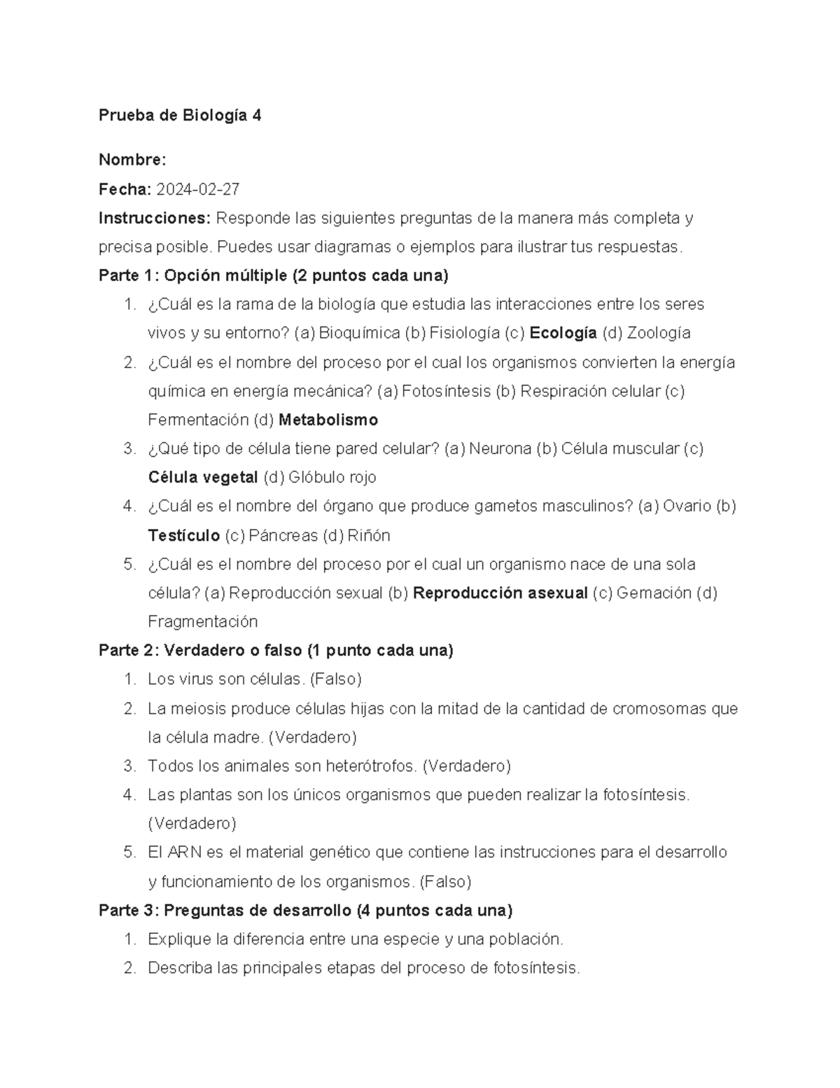 B6 - dasdasda - Prueba de Biología 4 Nombre: Fecha: 2024-02 ...