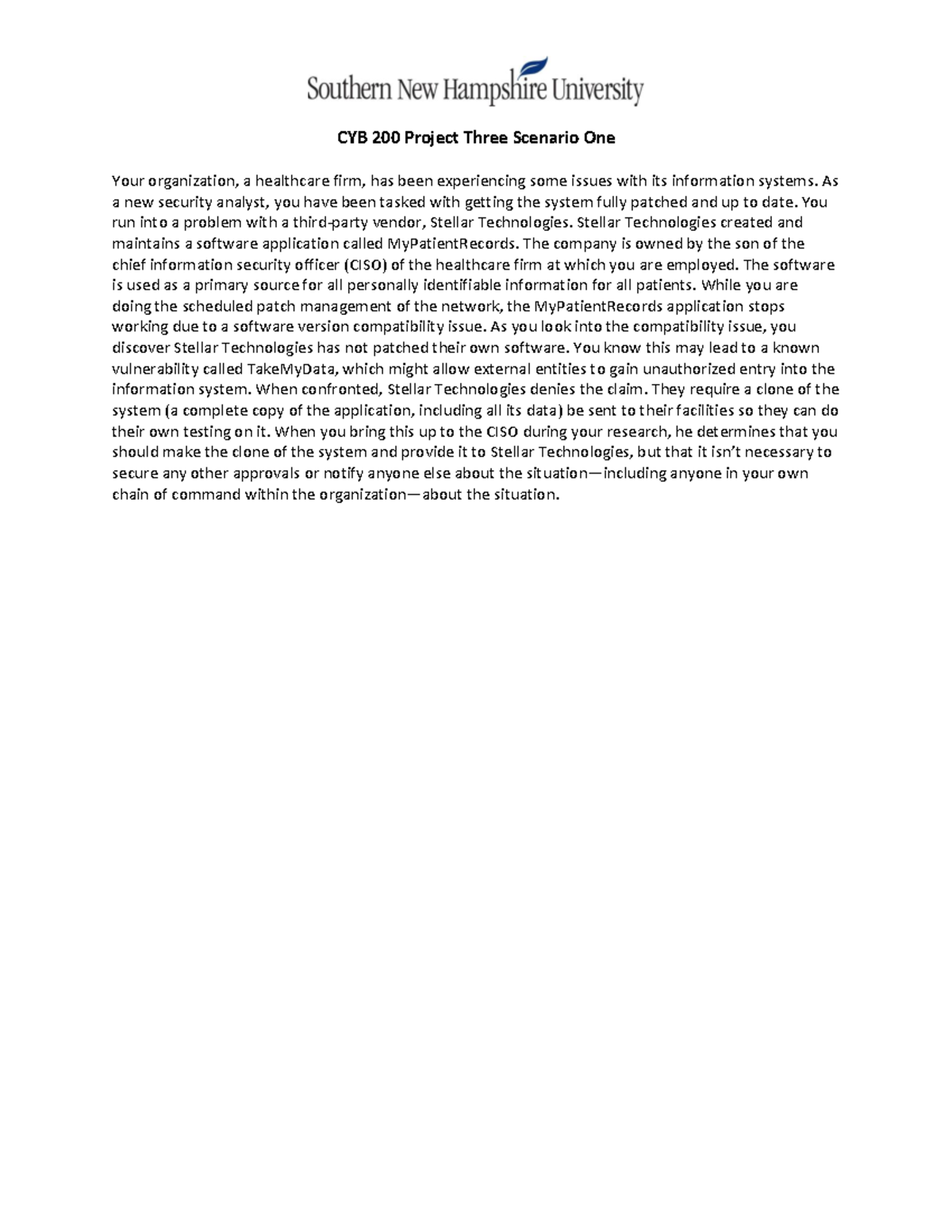 Project 3 Scenario 1 - CYB 200 Project Three Scenario One Your ...