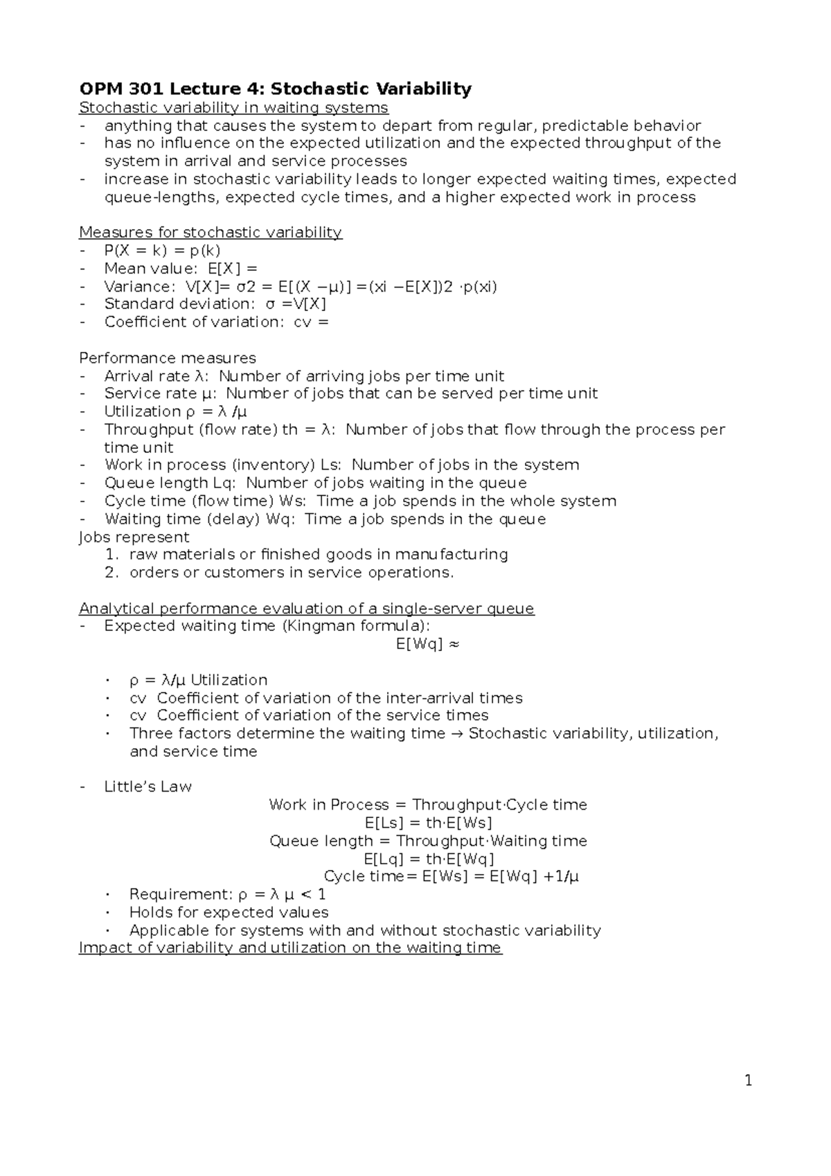 OPM4 - Zusammenfassung Operations Management - OPM 301 Lecture 4 ...