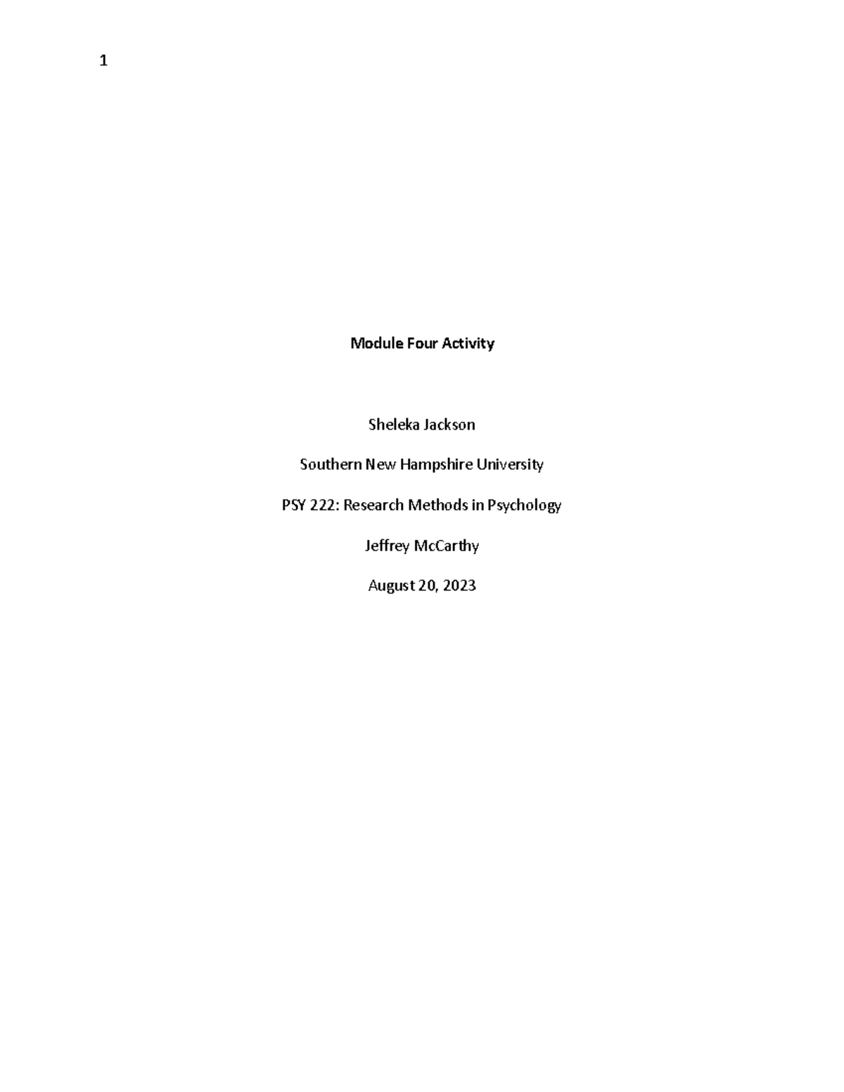PSY222 Module Four Activity (1) - Module Four Activity Sheleka Jackson ...