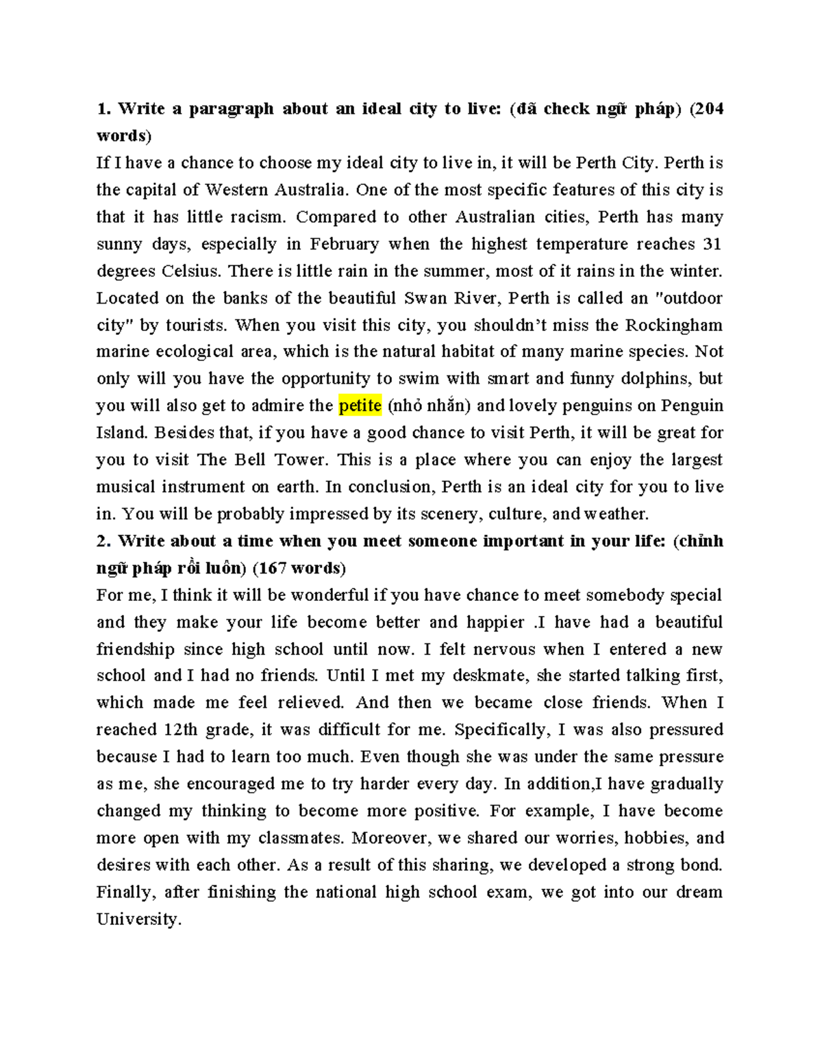 Writing project - Write a paragraph about an ideal city to live: (đã ...