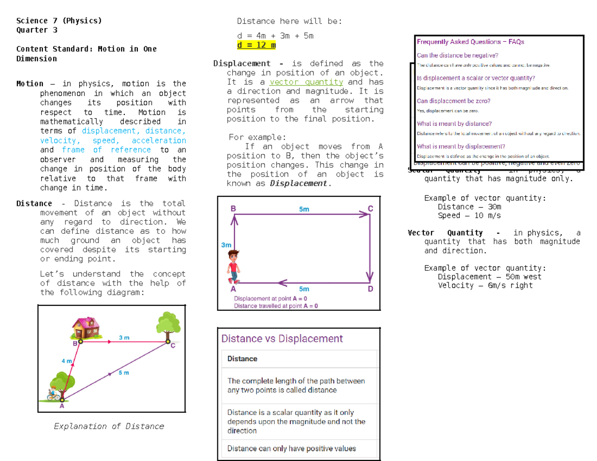 Motion-notes 114229 - N/A - Science 7 (Physics) Quarter 3 Content ...