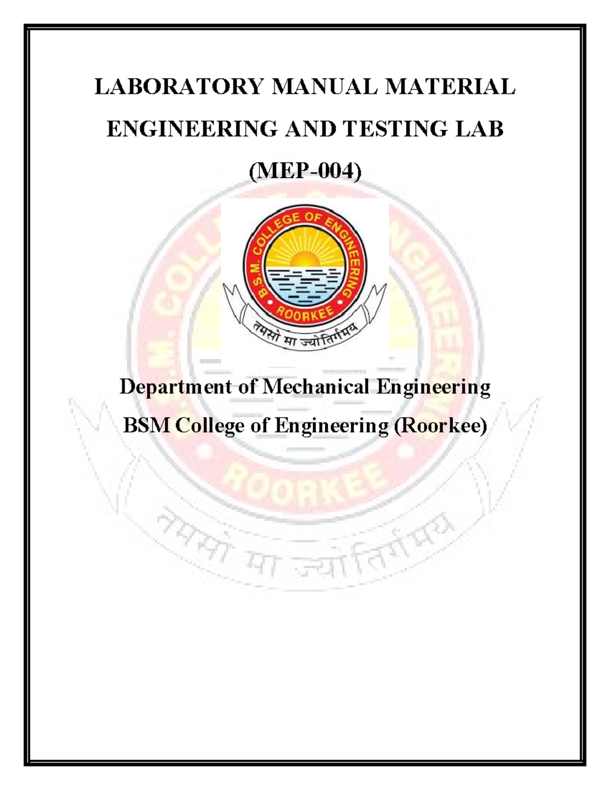 MT lab manual 2018 scheme - LABORATORY MANUAL MATERIAL ENGINEERING AND ...