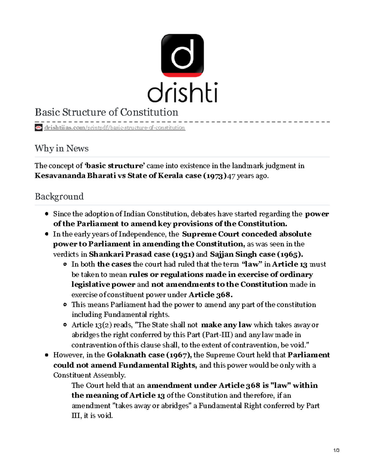 basic structure of constitution - Basic Structure of Constitution - Studocu