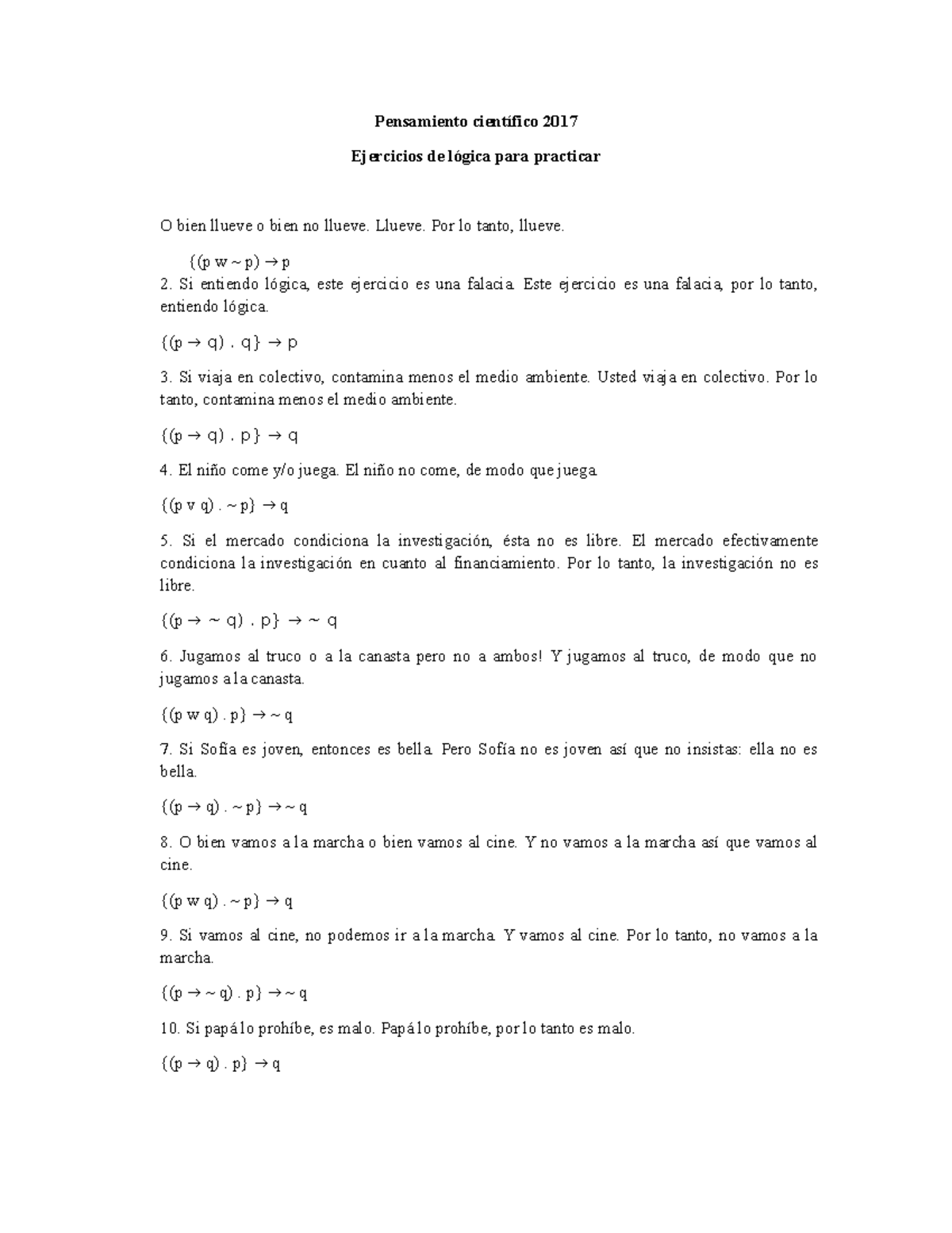 Ejercicios de logica para practicar - Pensamiento científico 2017 Ejercicios de lógica para ...