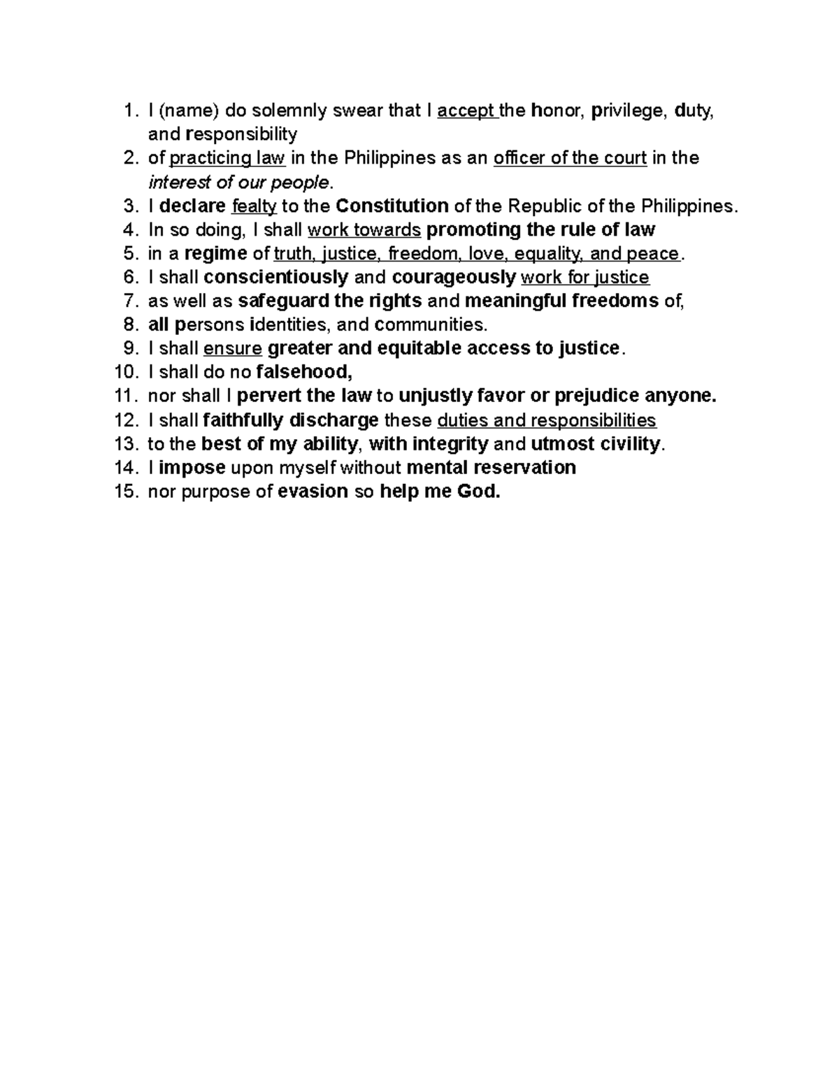 NEW Lawyer'S OATH - NEW Lawyer'S OATH - I (name) do solemnly swear that ...