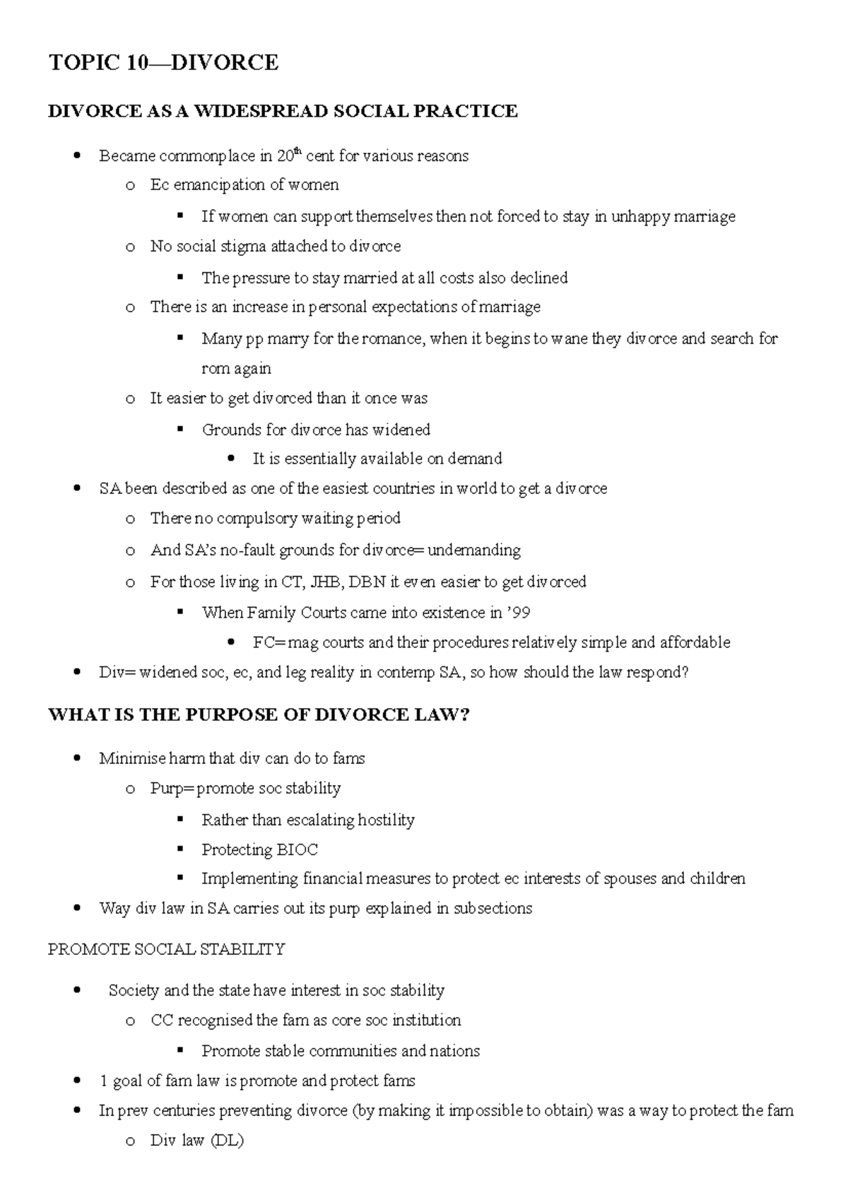 Topic 10 (Family Law) - TOPIC 10—DIVORCE DIVORCE AS A WIDESPREAD SOCIAL ...