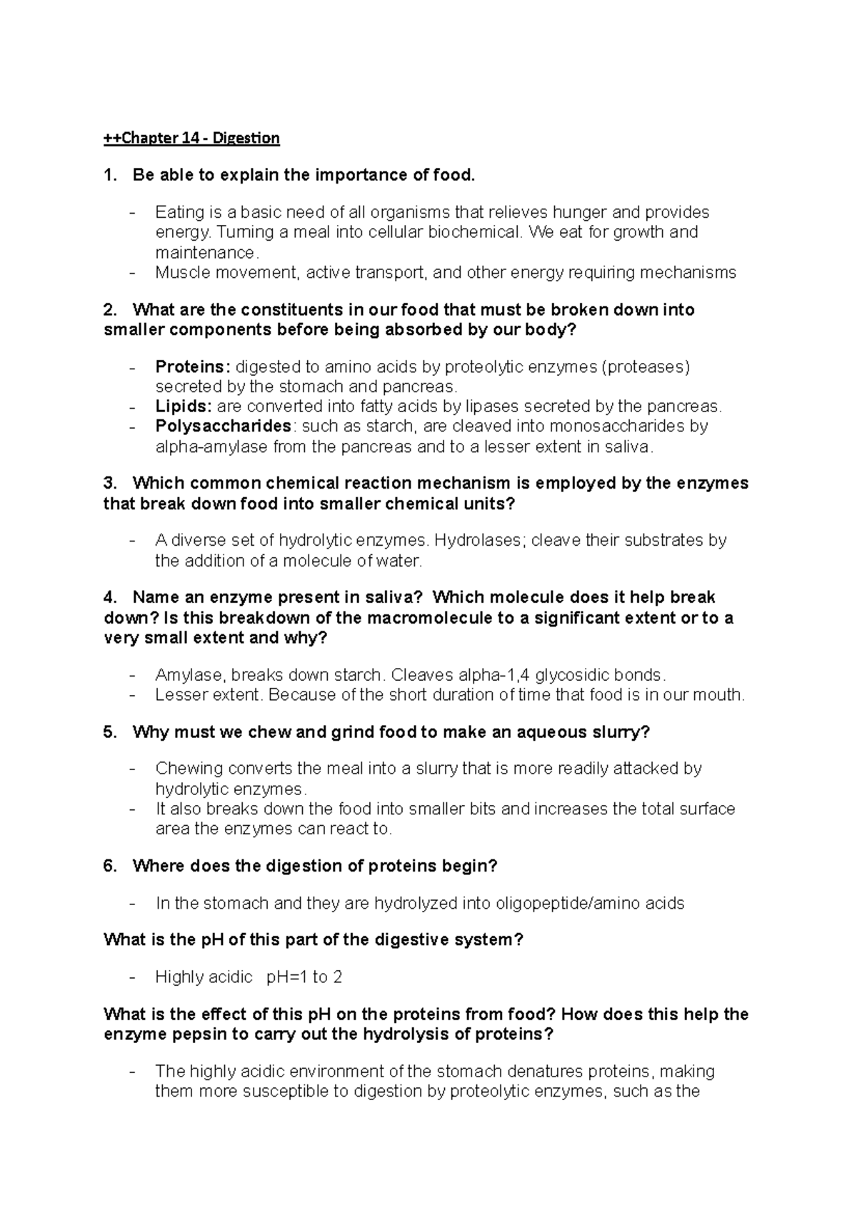 Chapter 14 summary and study guide - ++Chapter 14 - Digestion Be able ...