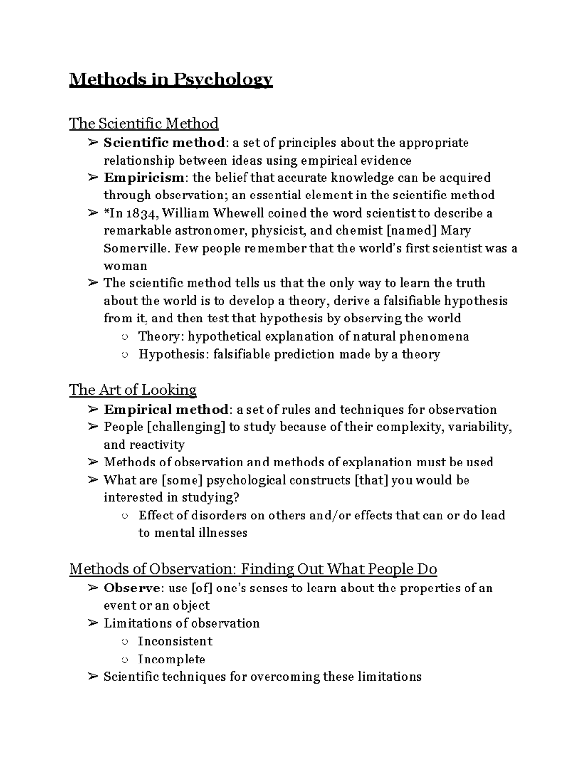 Chapter 2 notes [Methods in Psych] - Methods in Psychology The ...