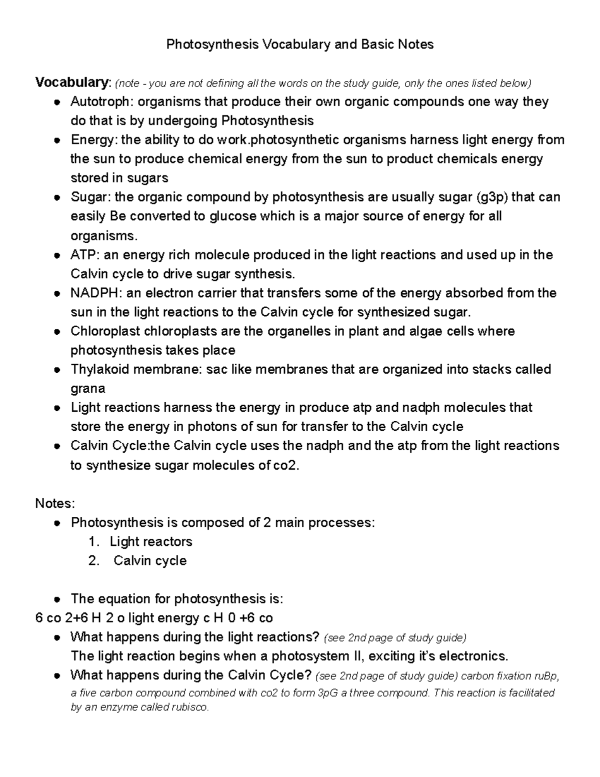 Cecilia Meyer-Turkson - Photosynthesis Vocabulary and Basic Notes ...