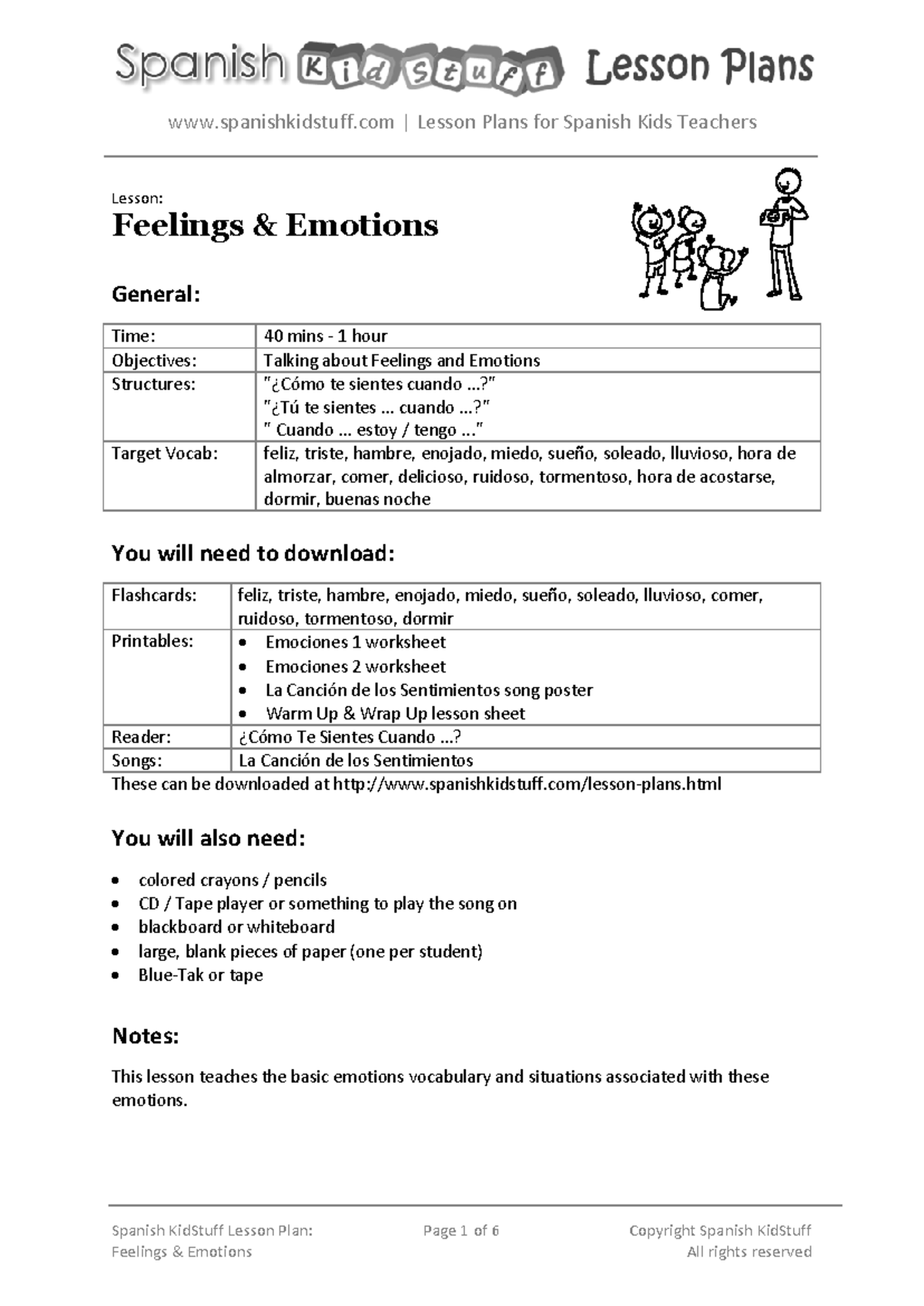 Feelings-emotions-lesson-plan - Spanish KidStuff Lesson Plan: Page 1 of ...