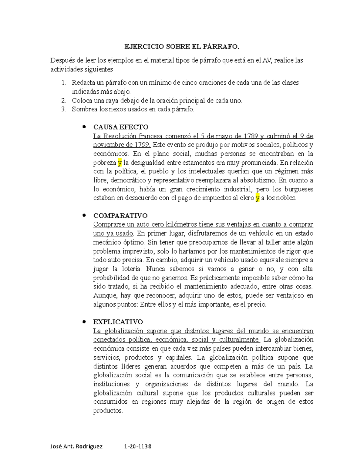 Ejercicio sobre el párrafo. 10-3-2023 - EJERCICIO SOBRE EL PÁRRAFO ...