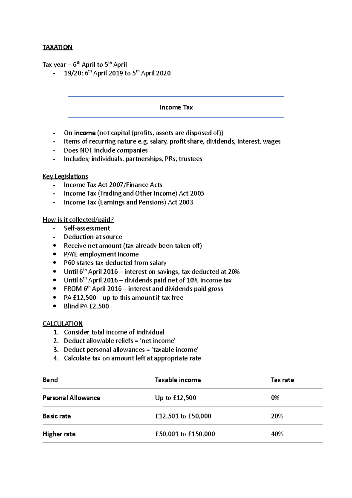Taxation open book notes - TAXATION Tax year – 6th April to 5th April ...