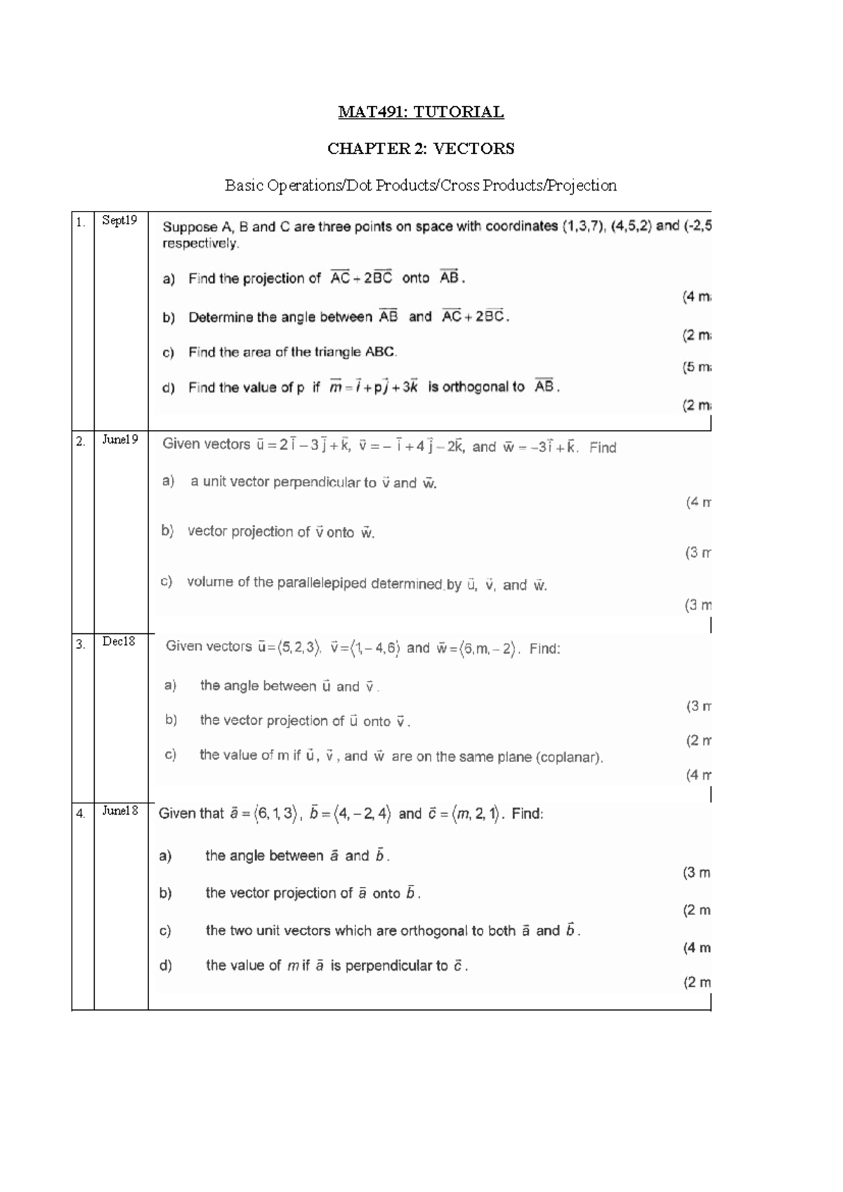 MAT491 Tutorial Chapter 2 - Dot Cross Product - Statistics - MAT491: TUTORIAL CHAPTER 2: VECTORS ...