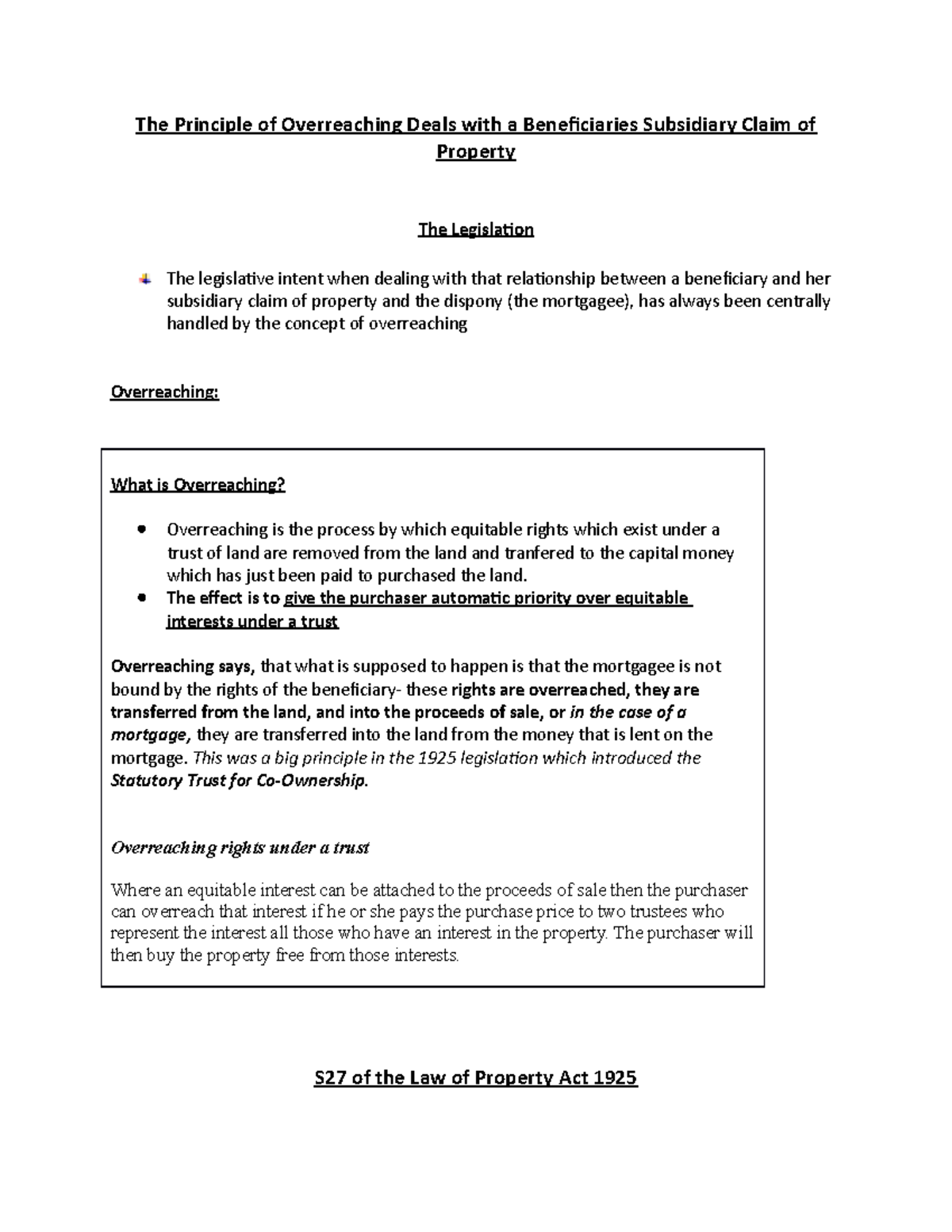 The Principle of Overreaching Deals with a Beneficiaries Subsidiary ...