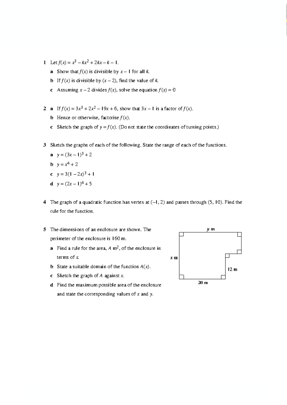 Polynomials revision with solutions - Chapter 4 Polynomial functions ...