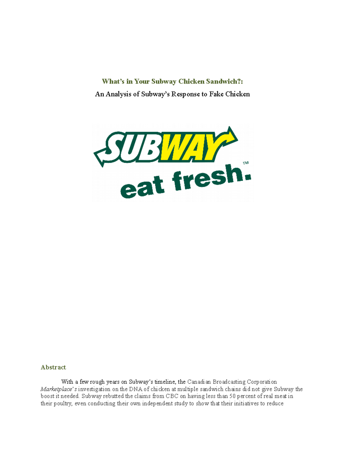 Case Study - An Analysis of Subway’s Response to Fake Chicken - What’s ...