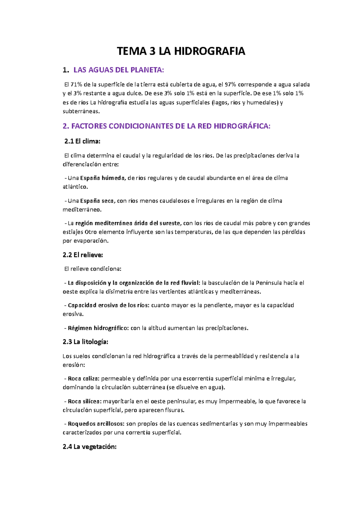 TEMA 3 LA Hidrografia - tema 3 geografia evau - TEMA 3 LA HIDROGRAFIA 1. LAS AGUAS DEL PLANETA ...