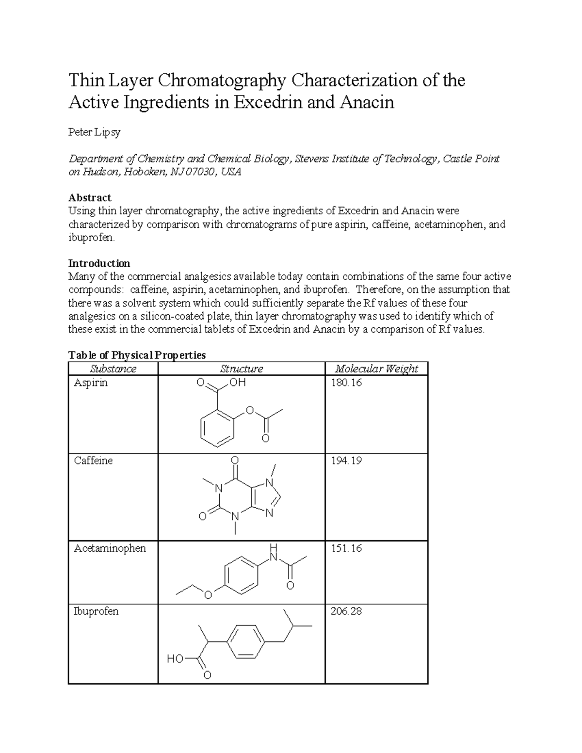 Thin Layer Chromatography Characterization of the Active Ingredients in ...