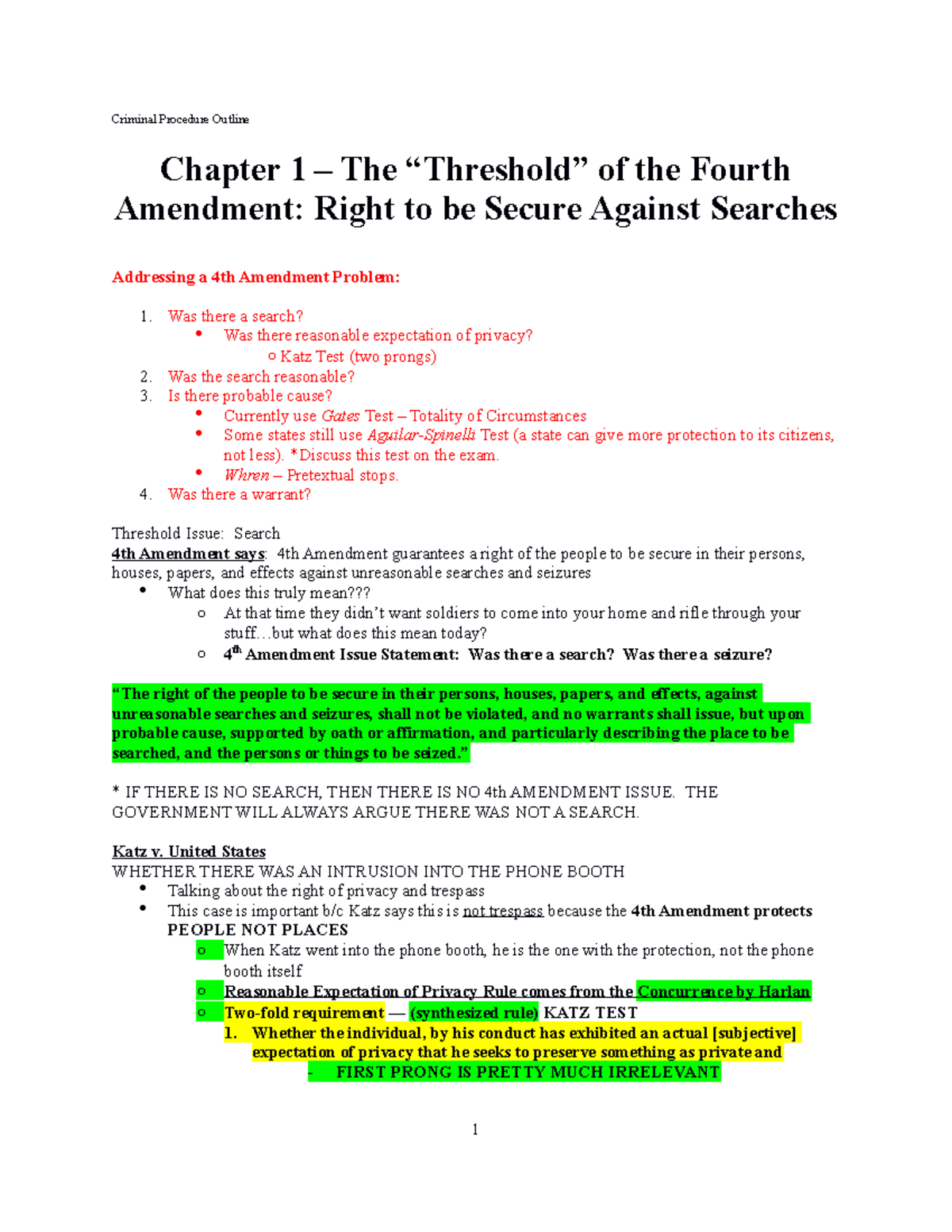 Crim Pro Outline - Criminal Procedure Outline Chapter 1 – The ...