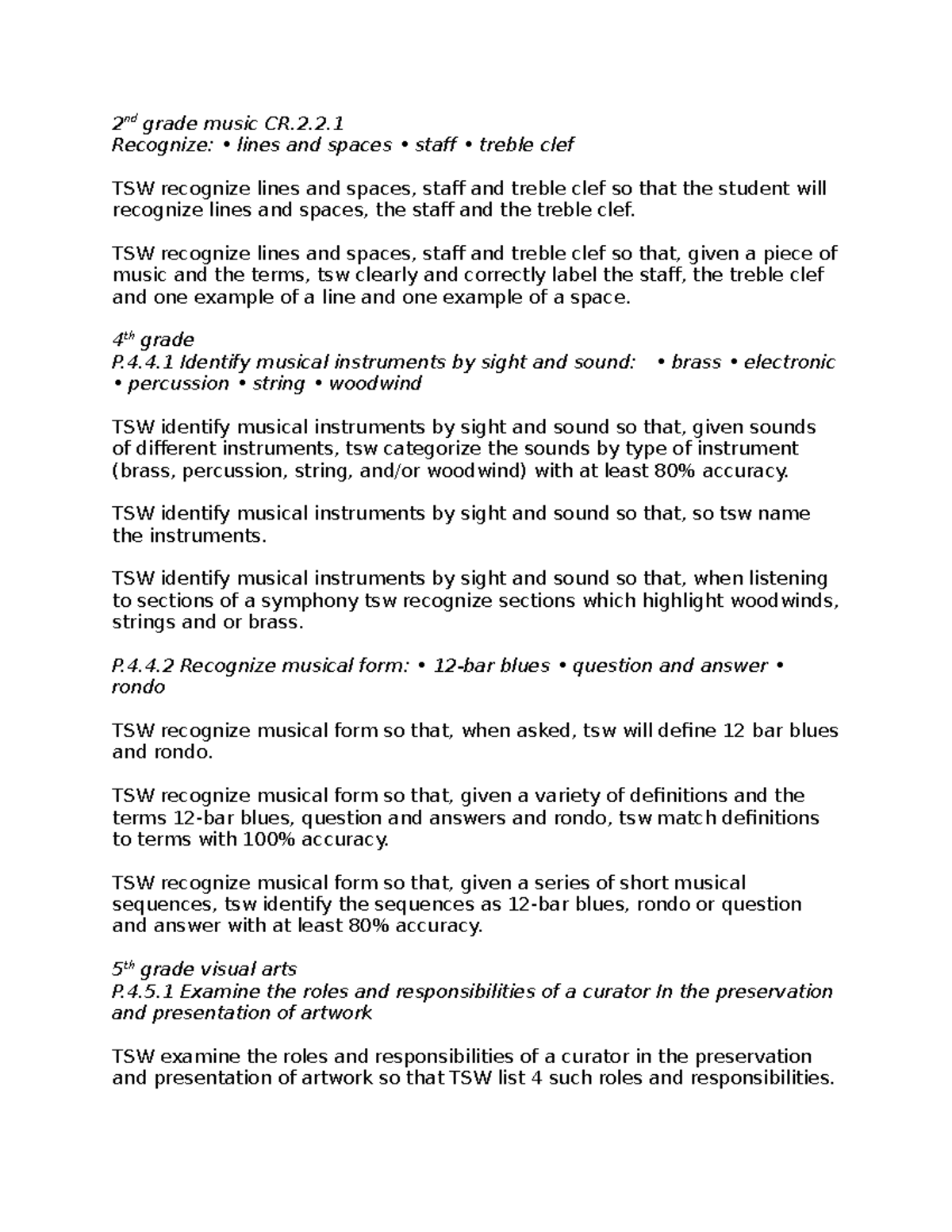 Objectives for class handout - 2 nd grade music CR.2. Recognize ...