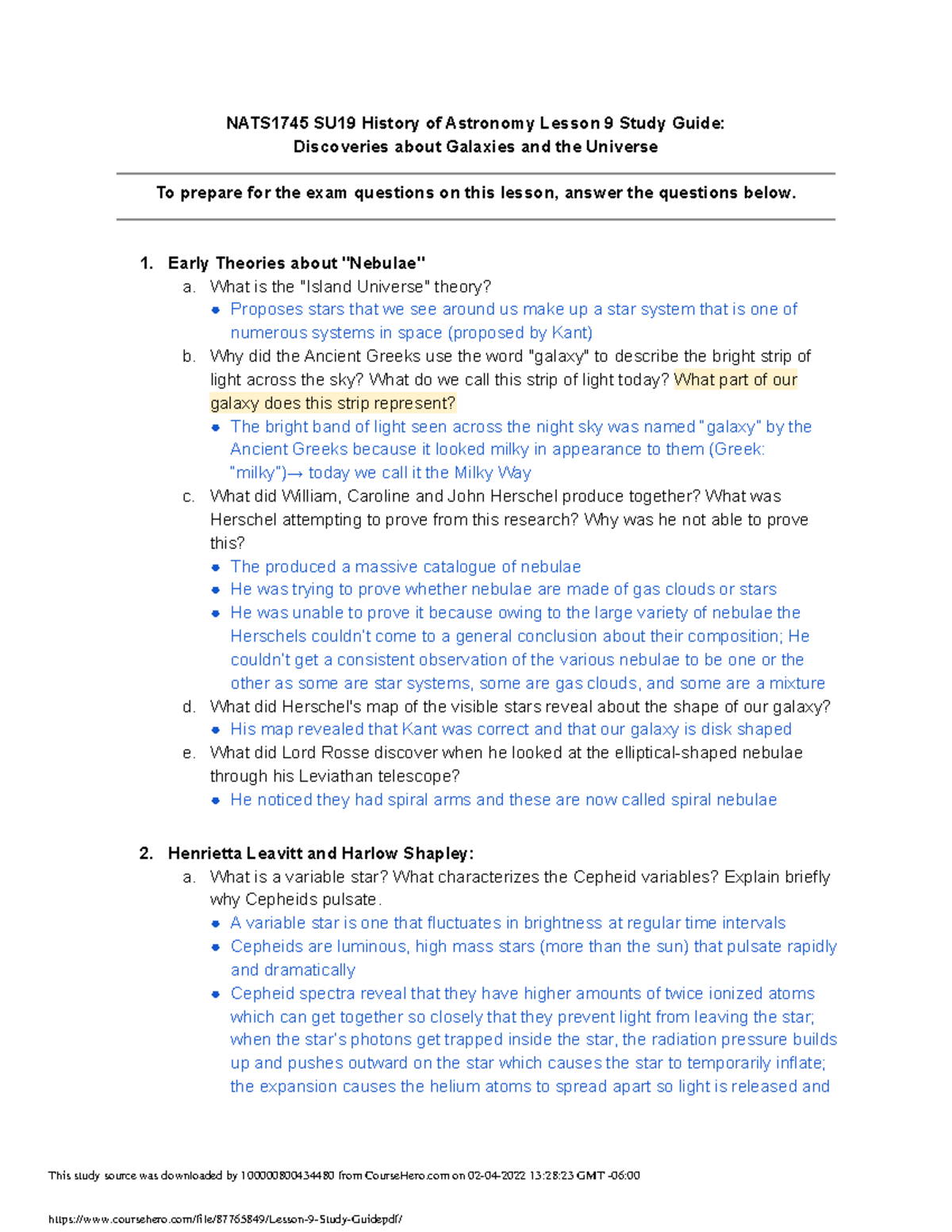 Lesson 9 Study Guide - past exam mats 1745. yorku. legit helps ...