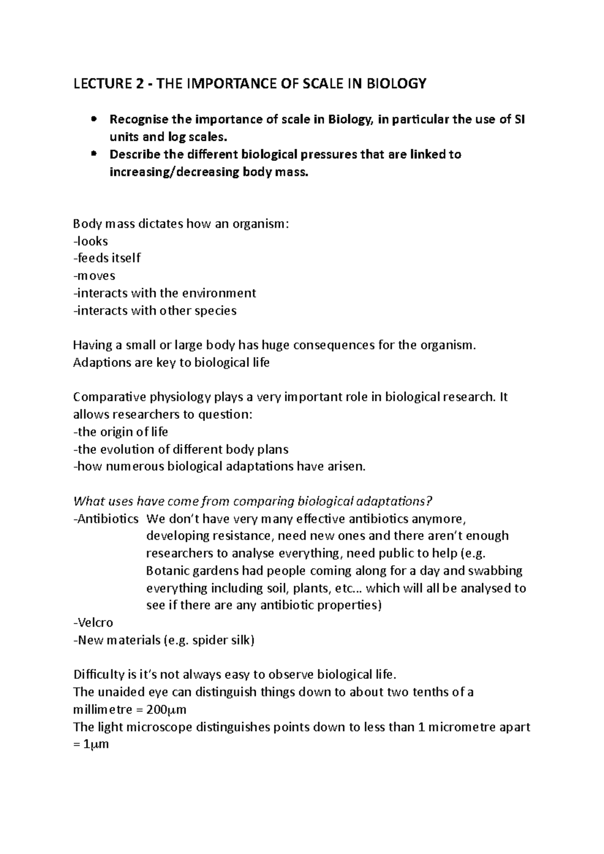Lecture 2 - Scale - LECTURE 2 - THE IMPORTANCE OF SCALE IN BIOLOGY ...
