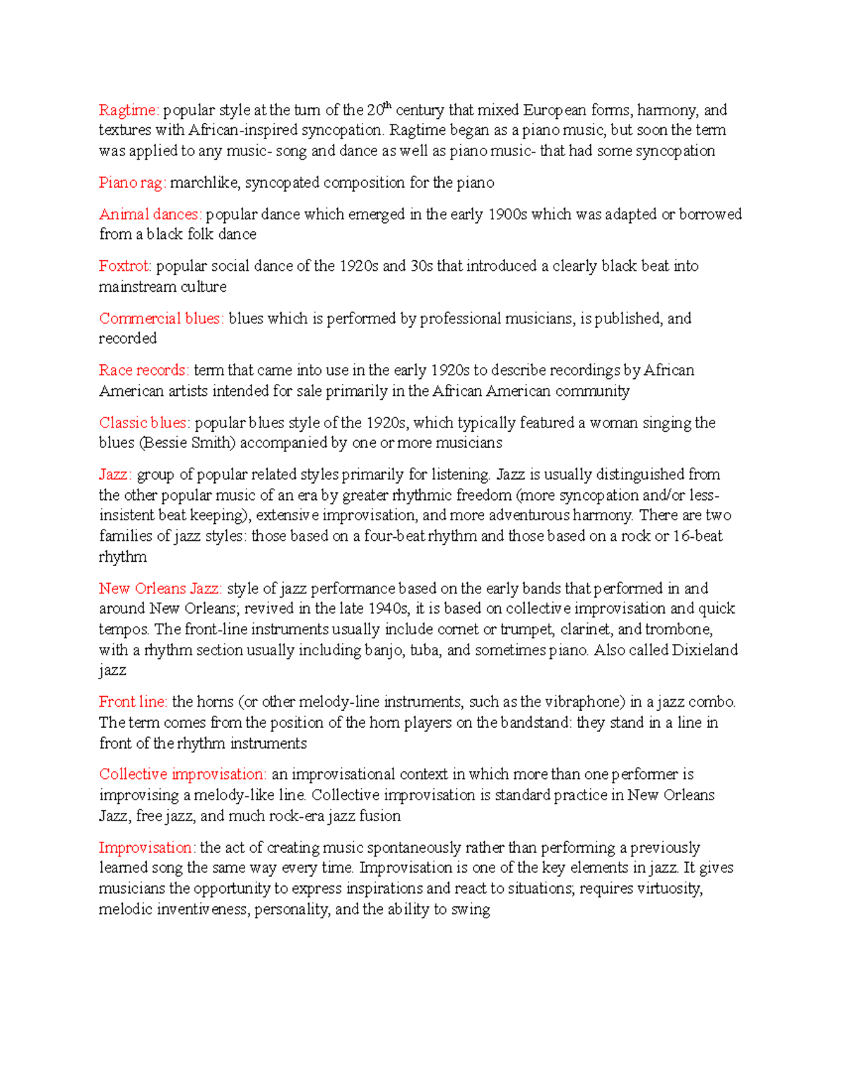 Unit 3 Vocab - Ragtime: popular style at the turn of the 20th century ...