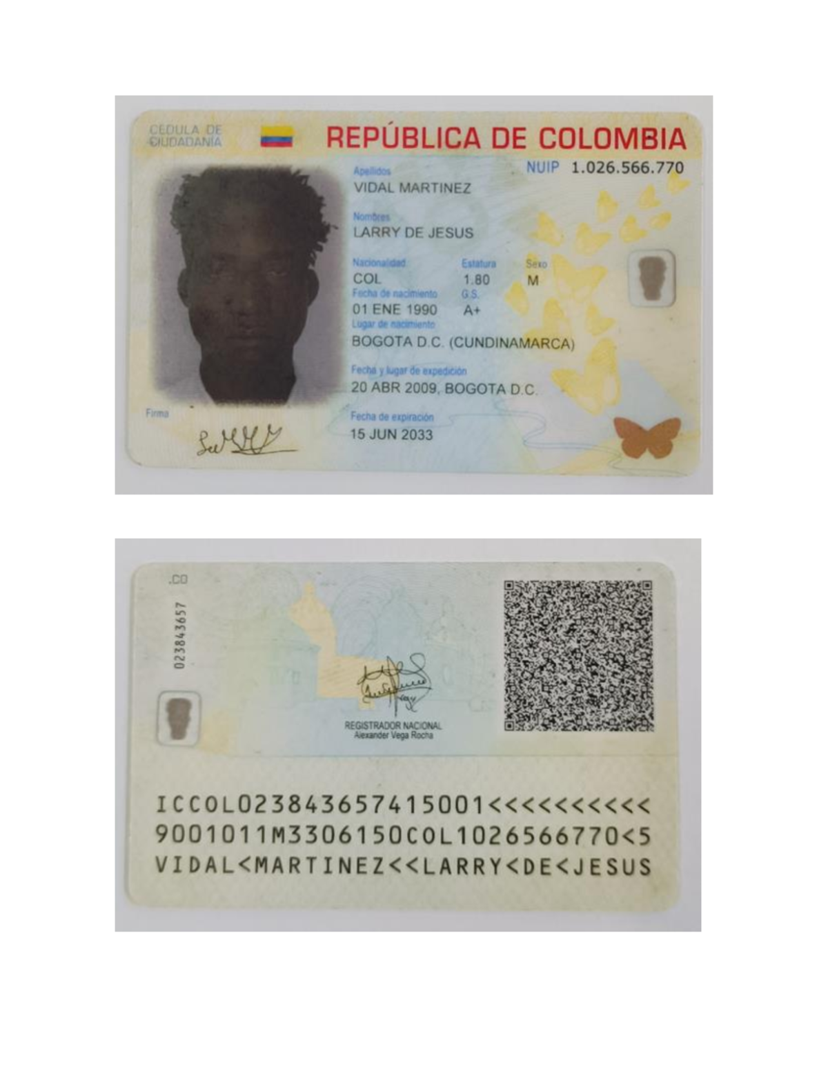 Cedula DE Ciudadania Larry DE Jesus Vidal Martinez - CEDULA DE ...