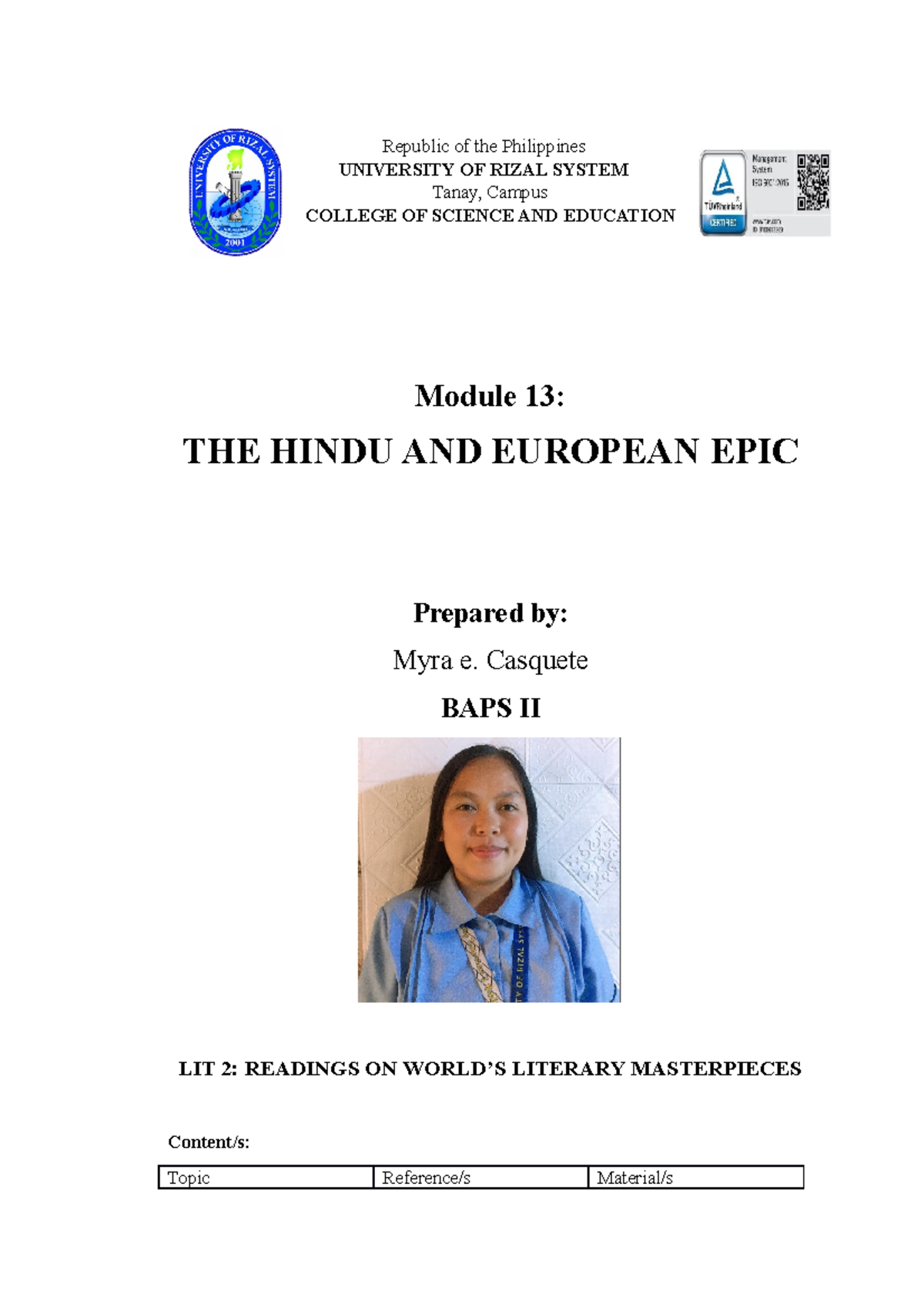 Module 13 - Republic of the Philippines UNIVERSITY OF RIZAL SYSTEM ...