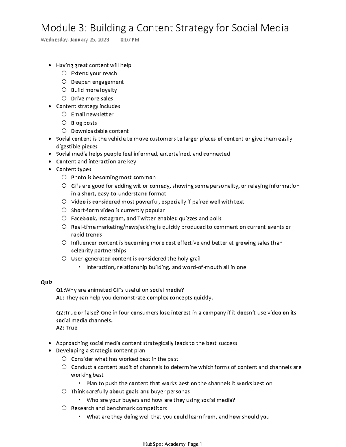 Hubspot Module 3 Building a Content Strategy for Social Media - Having ...