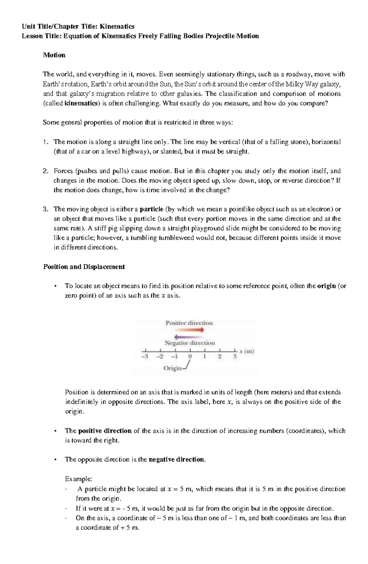 Kinematics - In this lesson, the students will learn how to describe ...