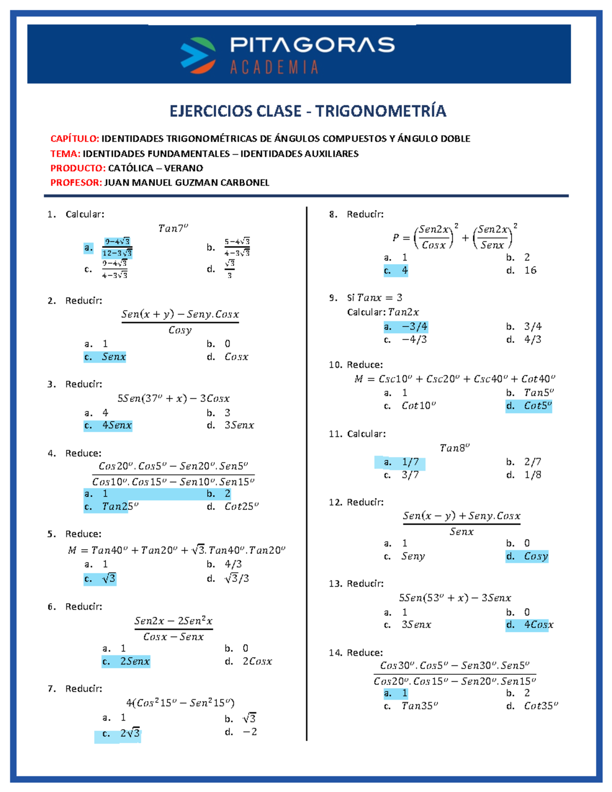 Trigo nª3 ejercicios - Matemática Básica - UPC - Studocu