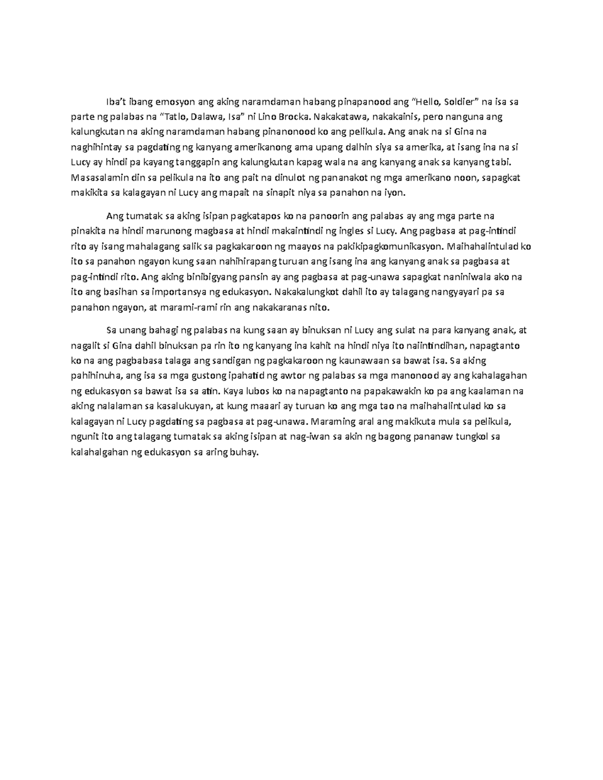 Reflectionc - Reflection - Iba’t ibang emosyon ang aking naramdaman ...