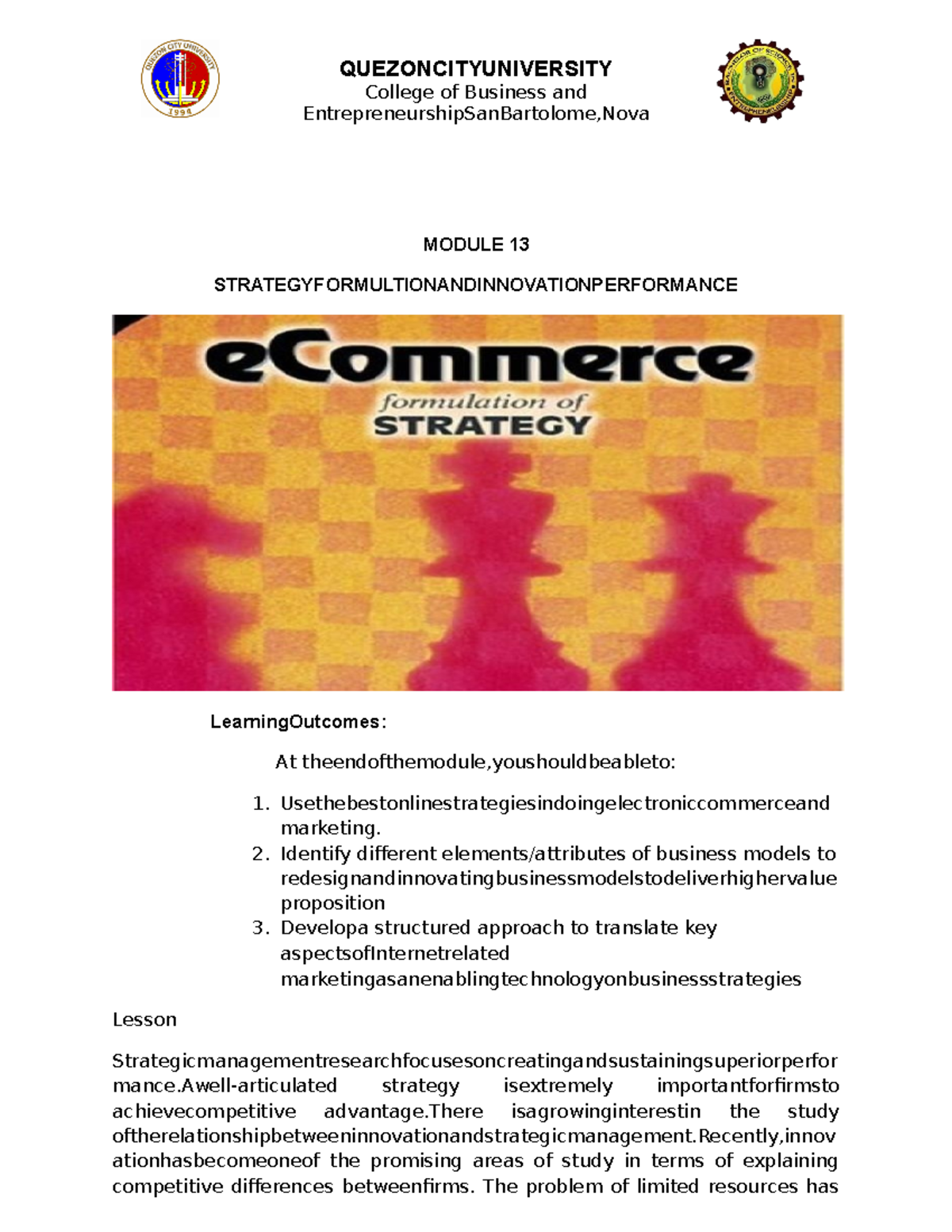 Lecture NOTE OF Ecommerce - QUEZONCITYUNIVERSITY College of Business ...