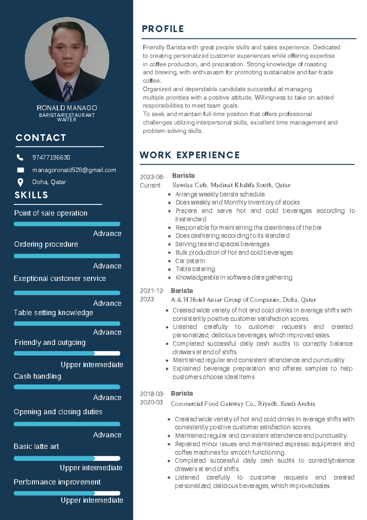 Ronald Manago Resume - haha - C O N T A C T 97477196630 managoronald528 ...
