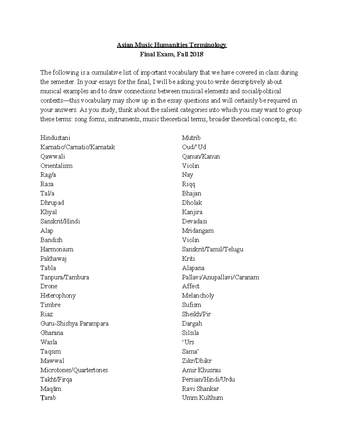 Terminology for Final Exam - Asian Music Humanities Terminology Final ...