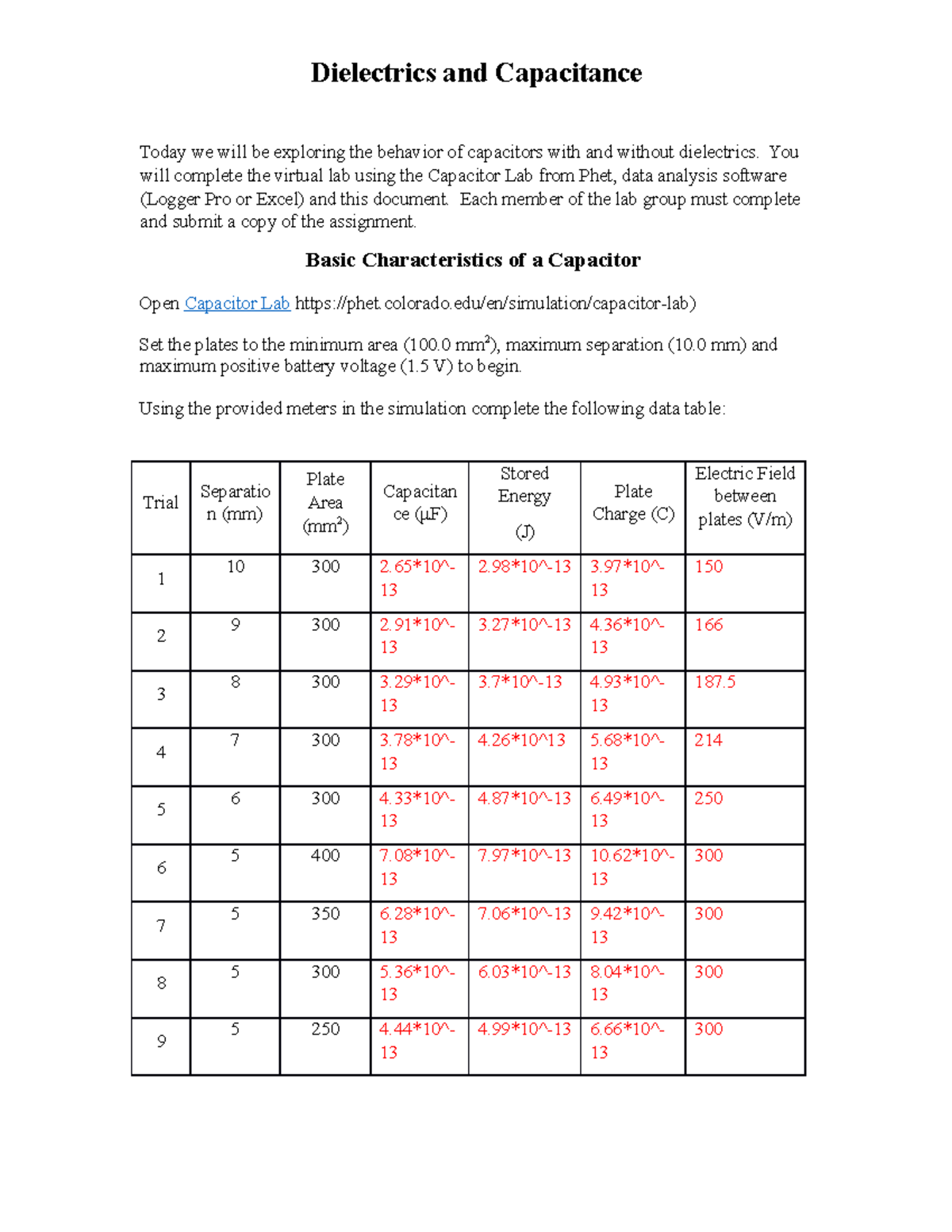 PHY-290 - Physics II Coursework LAB Material and Solutions - Dielectrics and Capacitance Today ...