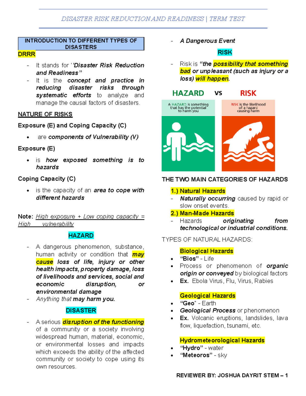 D3R Reviwer FOR TERM TEST - DISASTER RISK REDUCTION AND READINESS ...