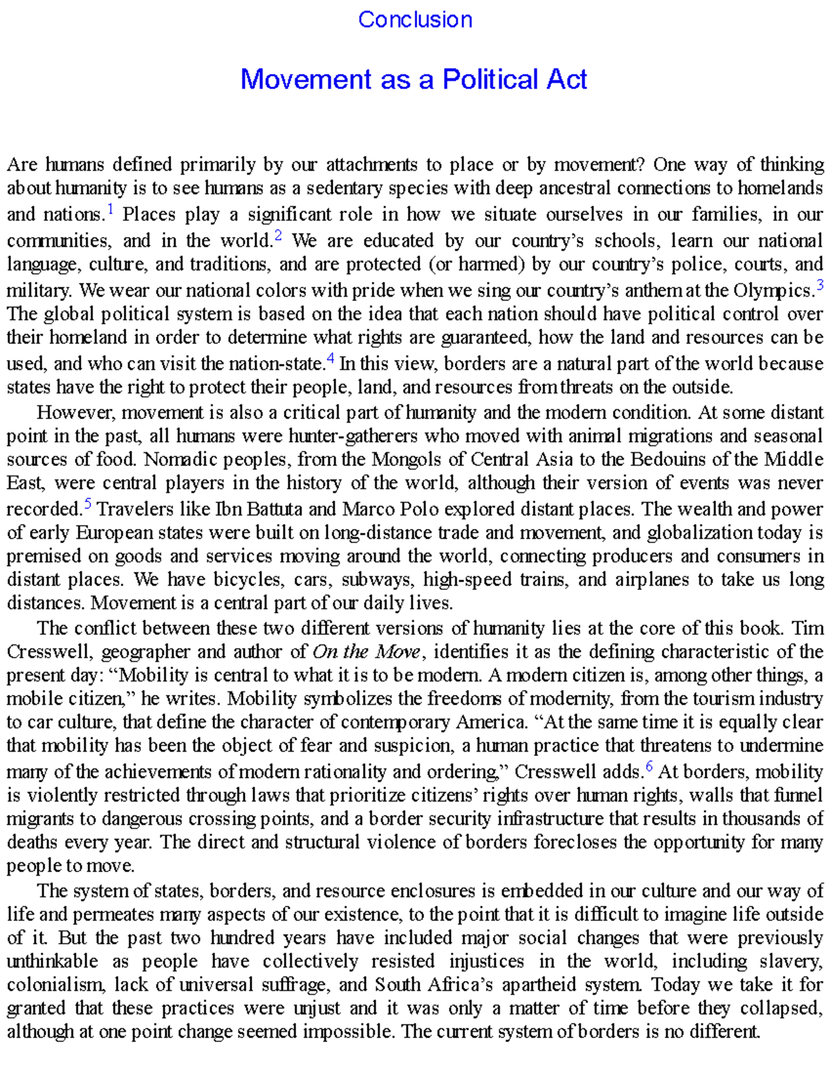 Jones - Violent borders, Conclusion - Conclusion Movement as a Political Act Are humans defined ...