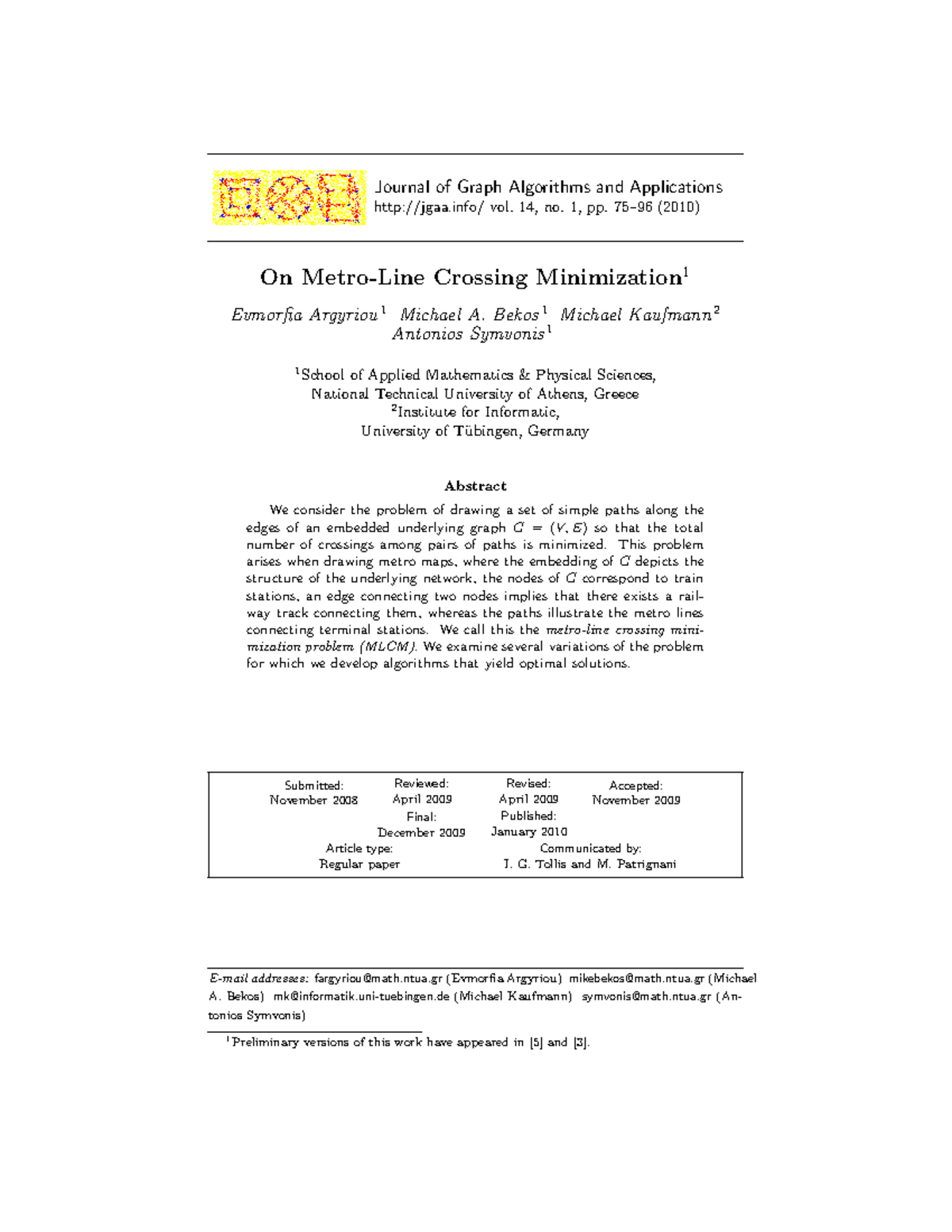On Metro-Line Crossing Minimization - Journal of Graph Algorithms and ...