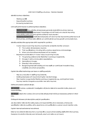 Unit 1 AOS 2 Revision Sheet - Business Management - The relationship ...