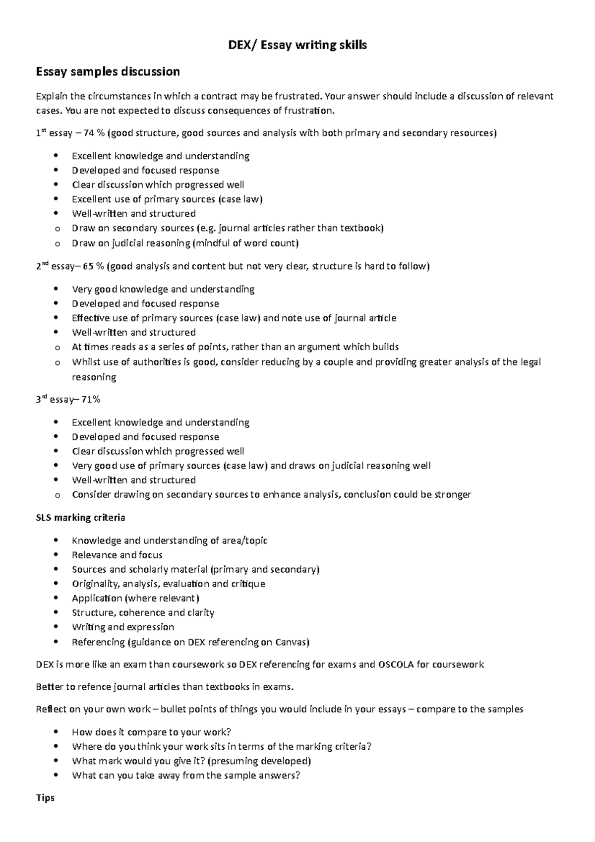 DEX notes - contract l - DEX/ Essay writing skills Essay samples ...