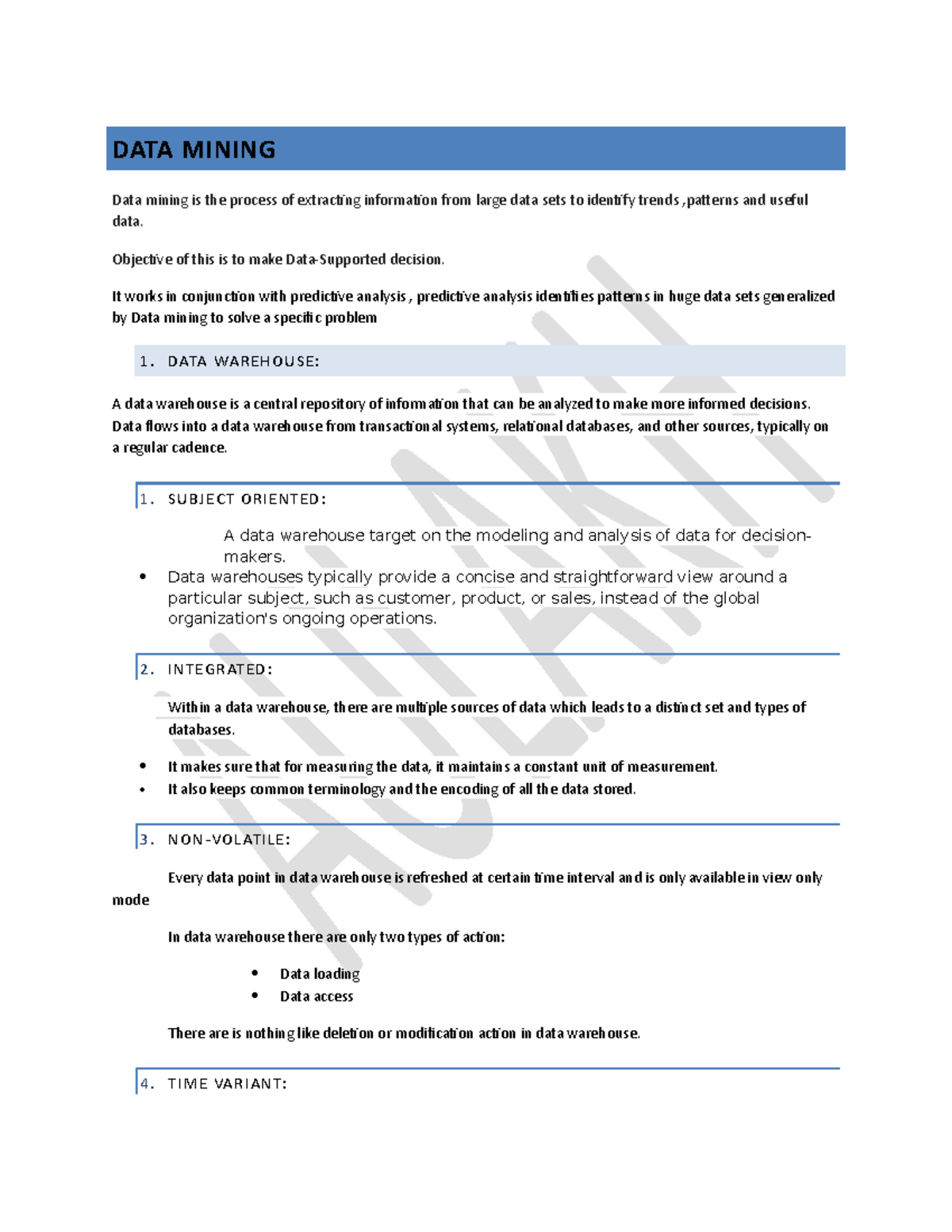 Data Mining - DATA MINING Data mining is the process of extracting information from large data ...