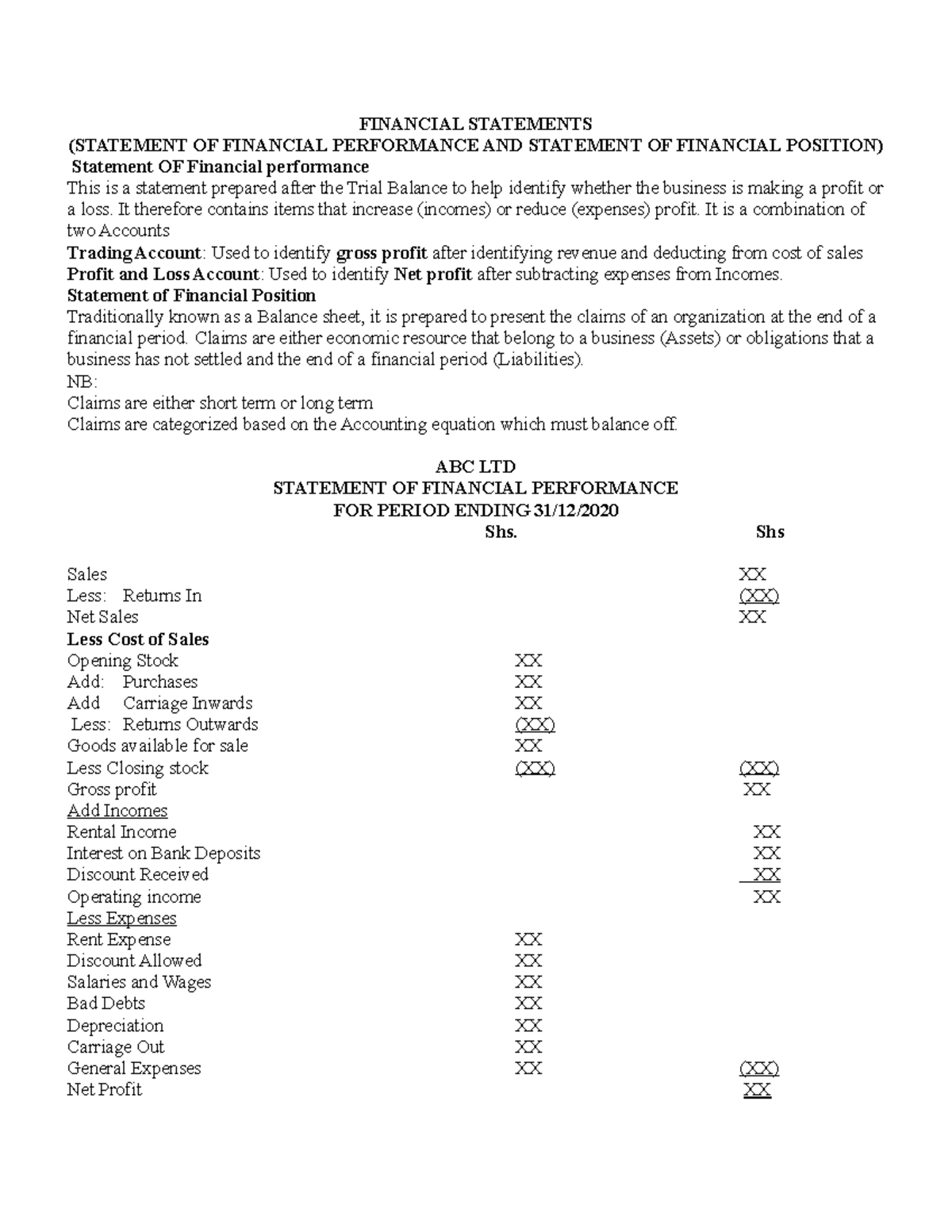 Financial statements - its educative - FINANCIAL STATEMENTS (STATEMENT ...