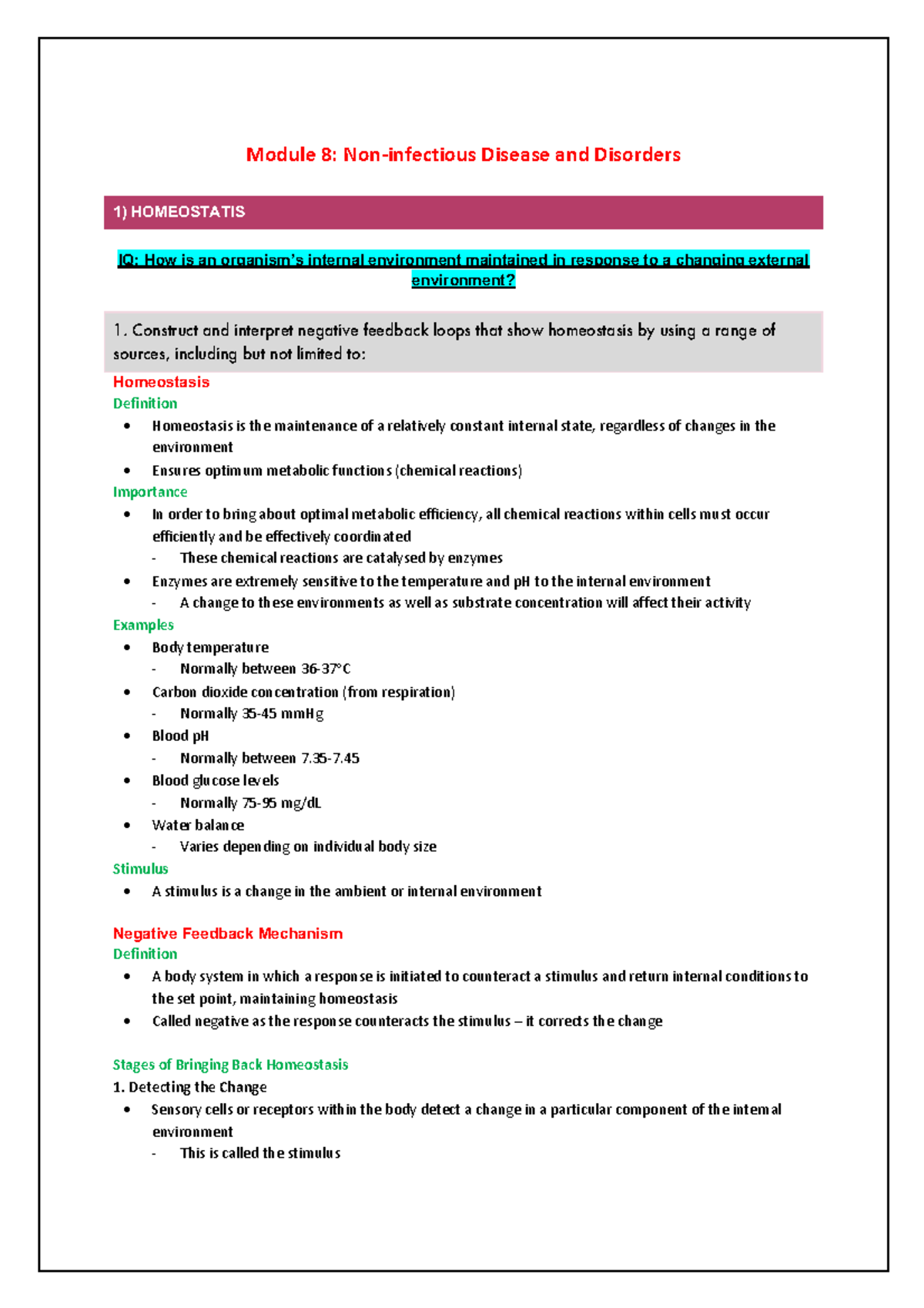 Module 8 - Summary Notes - Module 8: Non-infectious Disease and ...