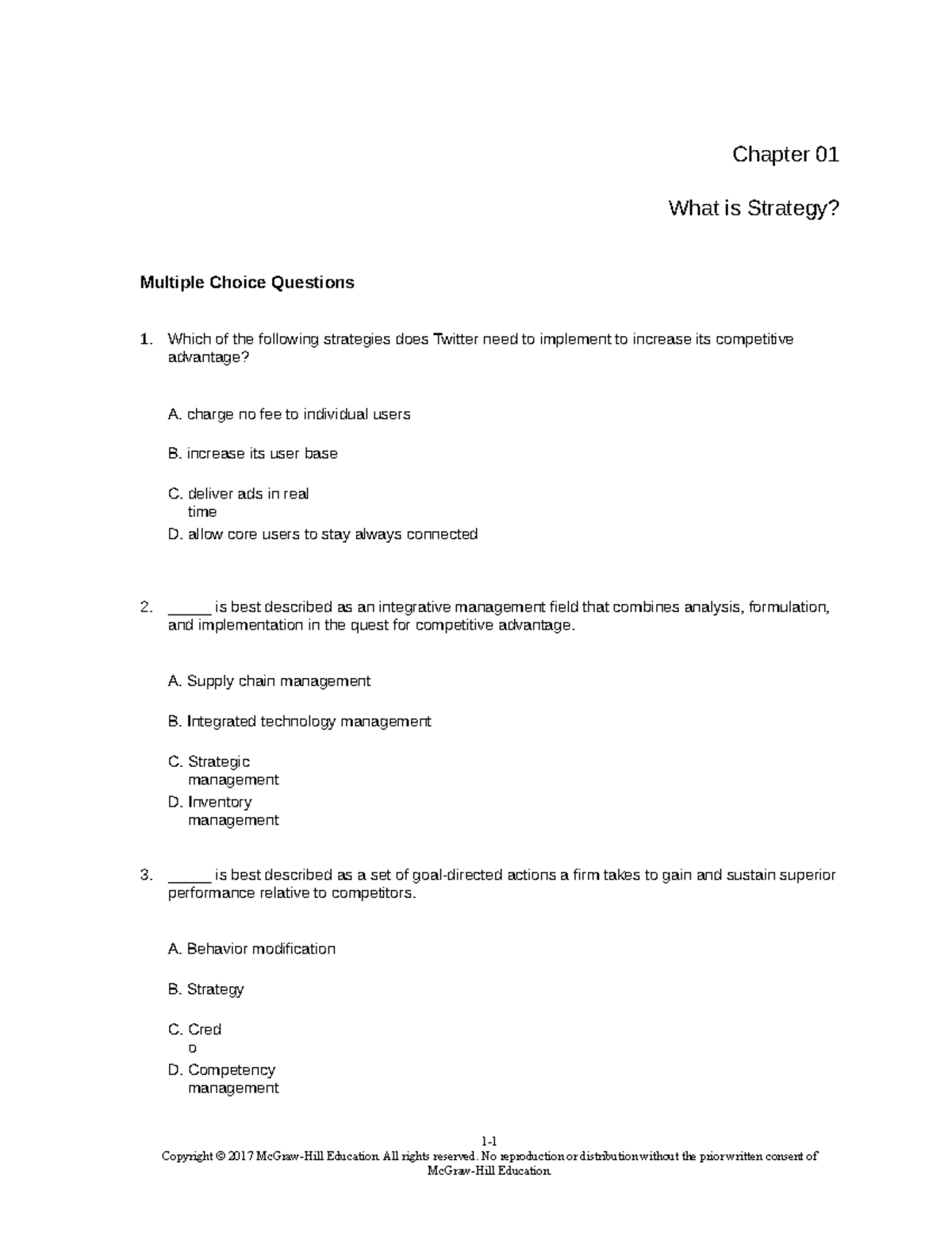 TBChap 001 - dài - Chapter 01 What is Strategy? Multiple Choice ...