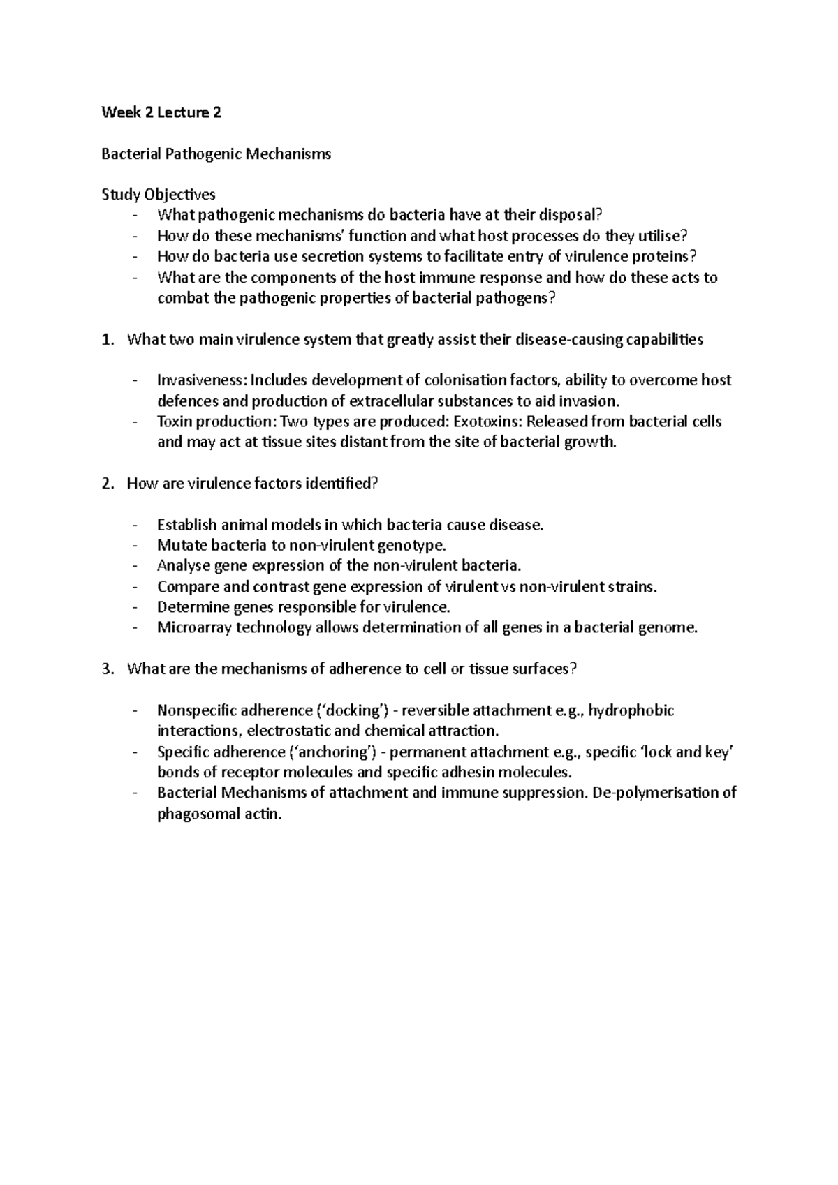 Week 2 Lecture 2 - Week 2 Lecture 2 Bacterial Pathogenic Mechanisms Study Objectives - What ...